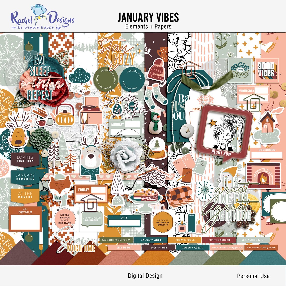 January Vibes Digital Scrapbooking Kit, January Printable Pattern ...