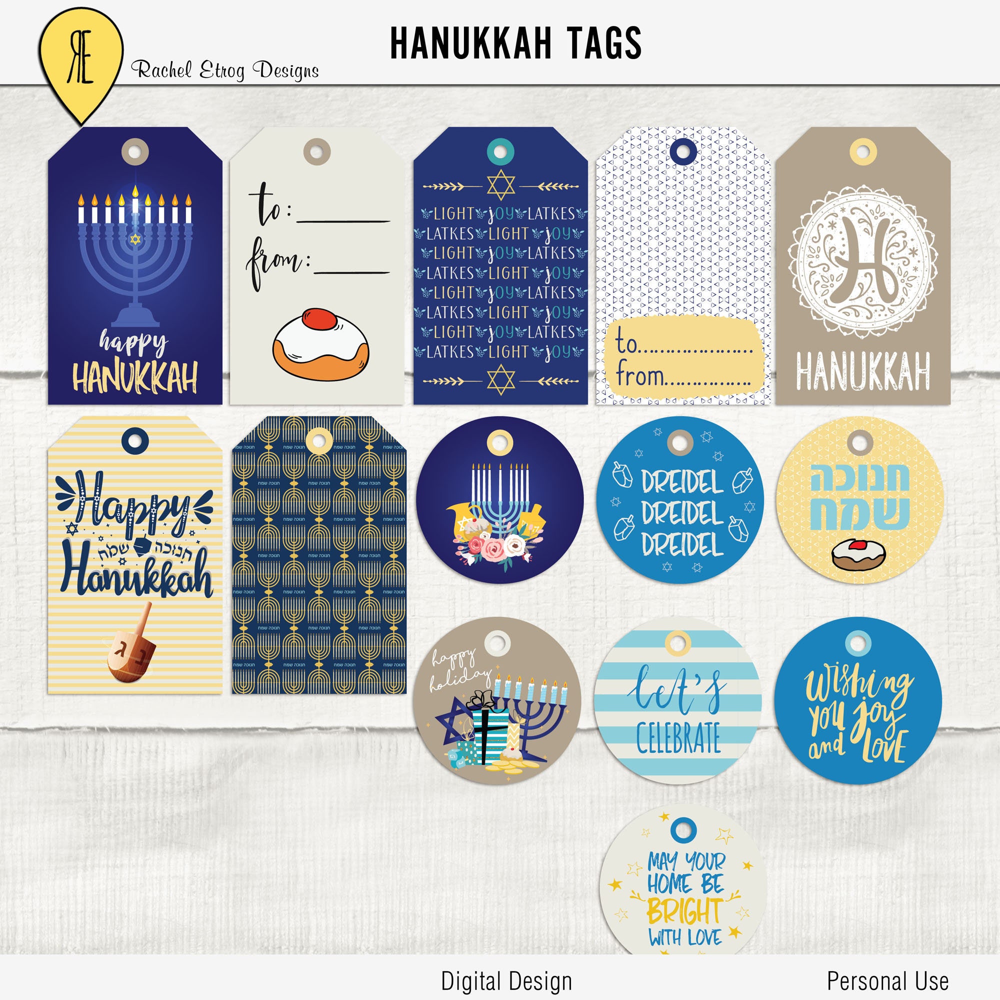 Printable Hanukkah Tags, Gift Tags Printable, Digital Hanukkah Gift ...