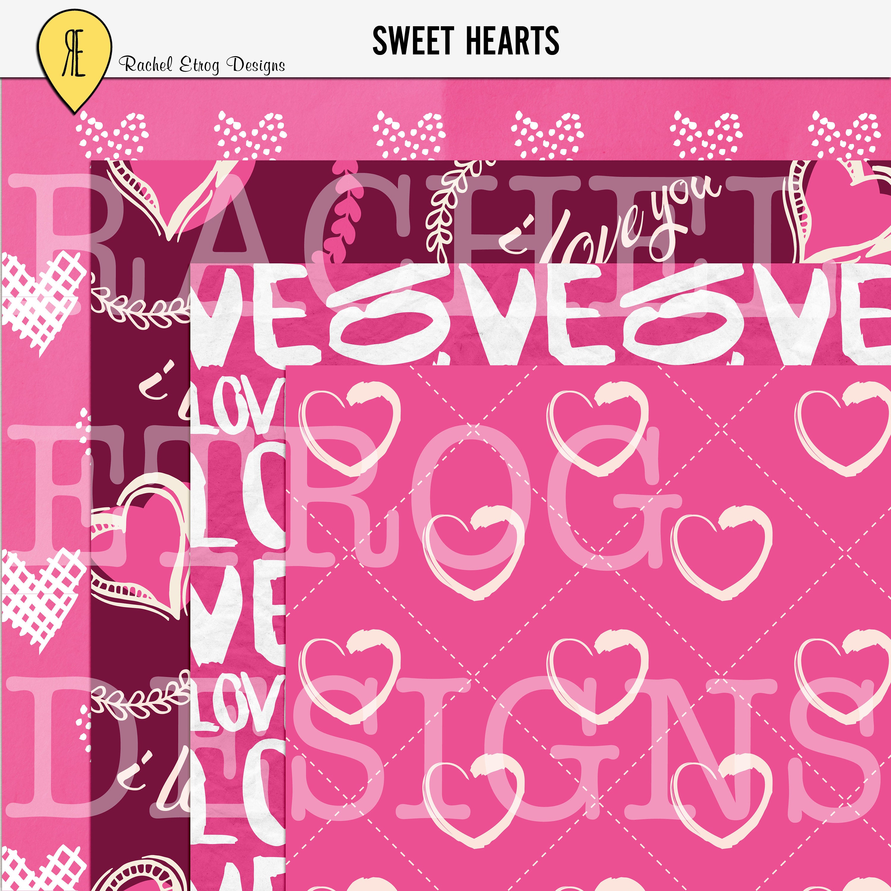 Heart Digital Papers, Valentine's Digital Paper, Love Digital Paper ...