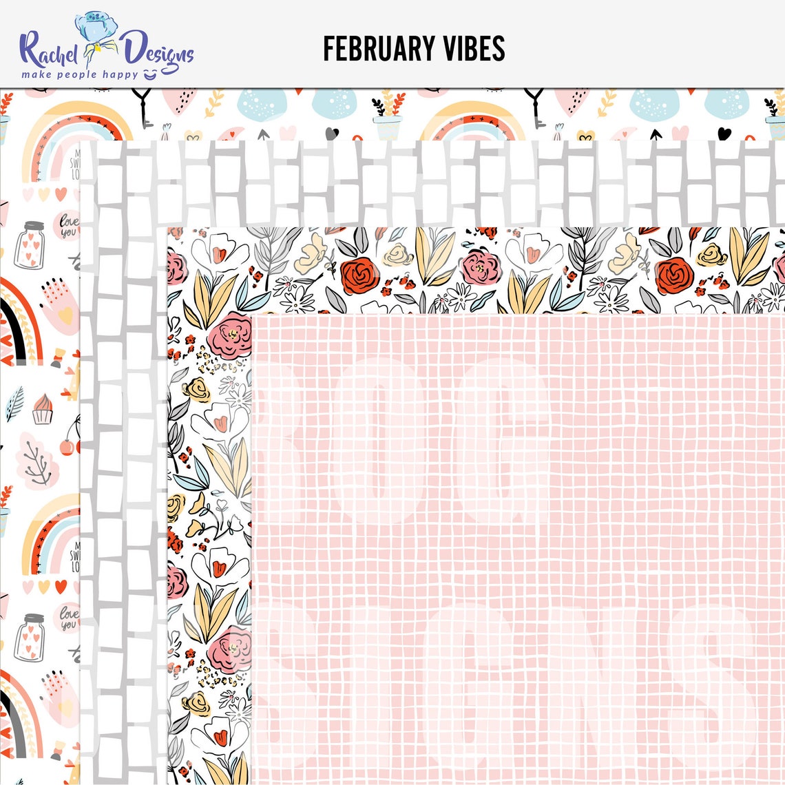 February Vibes Digital Paper Pack, Valentine's Digital Craft Papers ...
