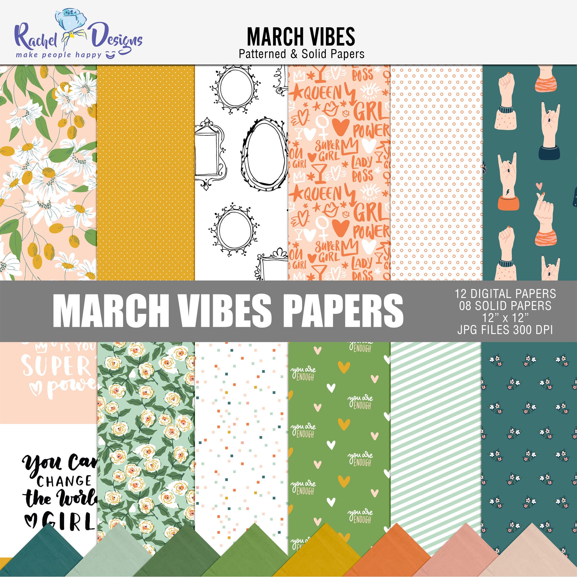 March Vibes Digital Scrapbook Collection, Women's Day Digital Elements ...