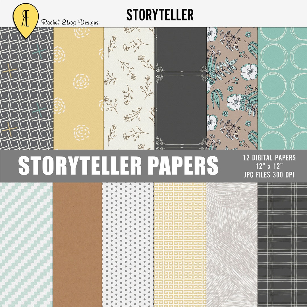 Storyteller Digital Papers, Floral Digital Scrapbook Paper, Geometric ...