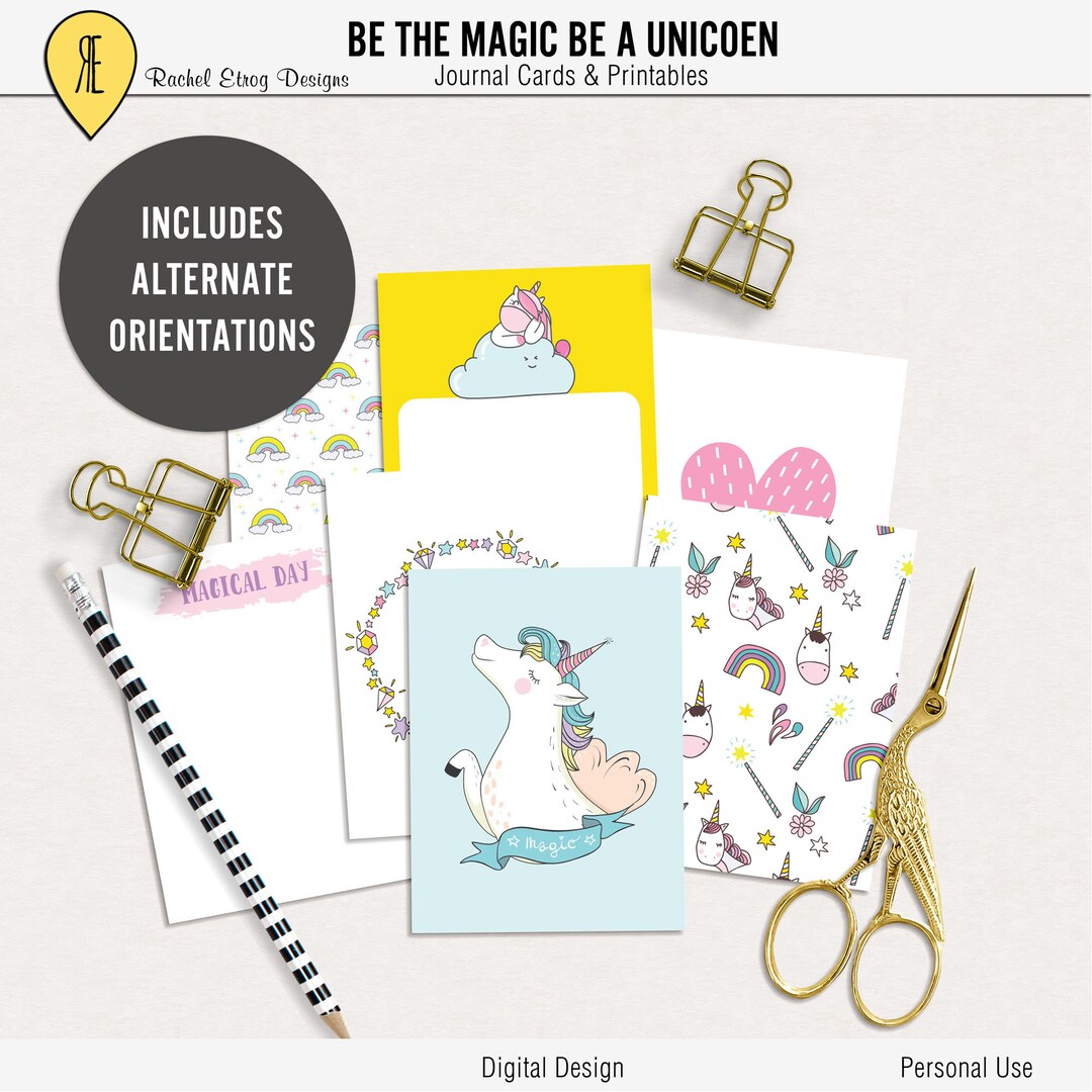 Printable Be the Magic Be a Unicorn Journal Cards, Digital Unicorn ...