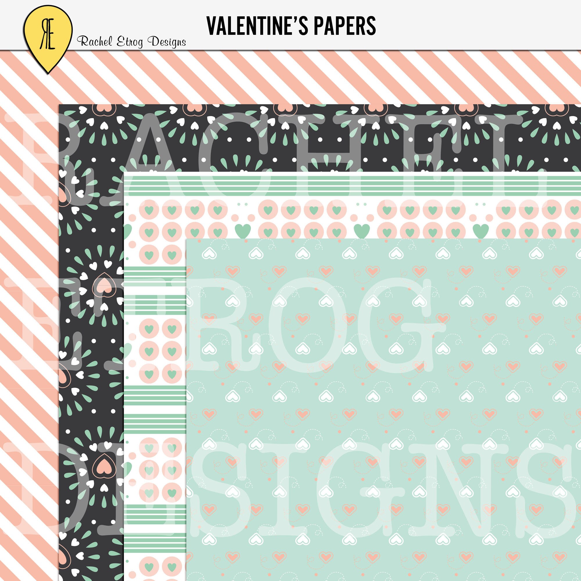 Valentine's Digital Paper Pack, Printable Love Digital Paper, Valentine ...