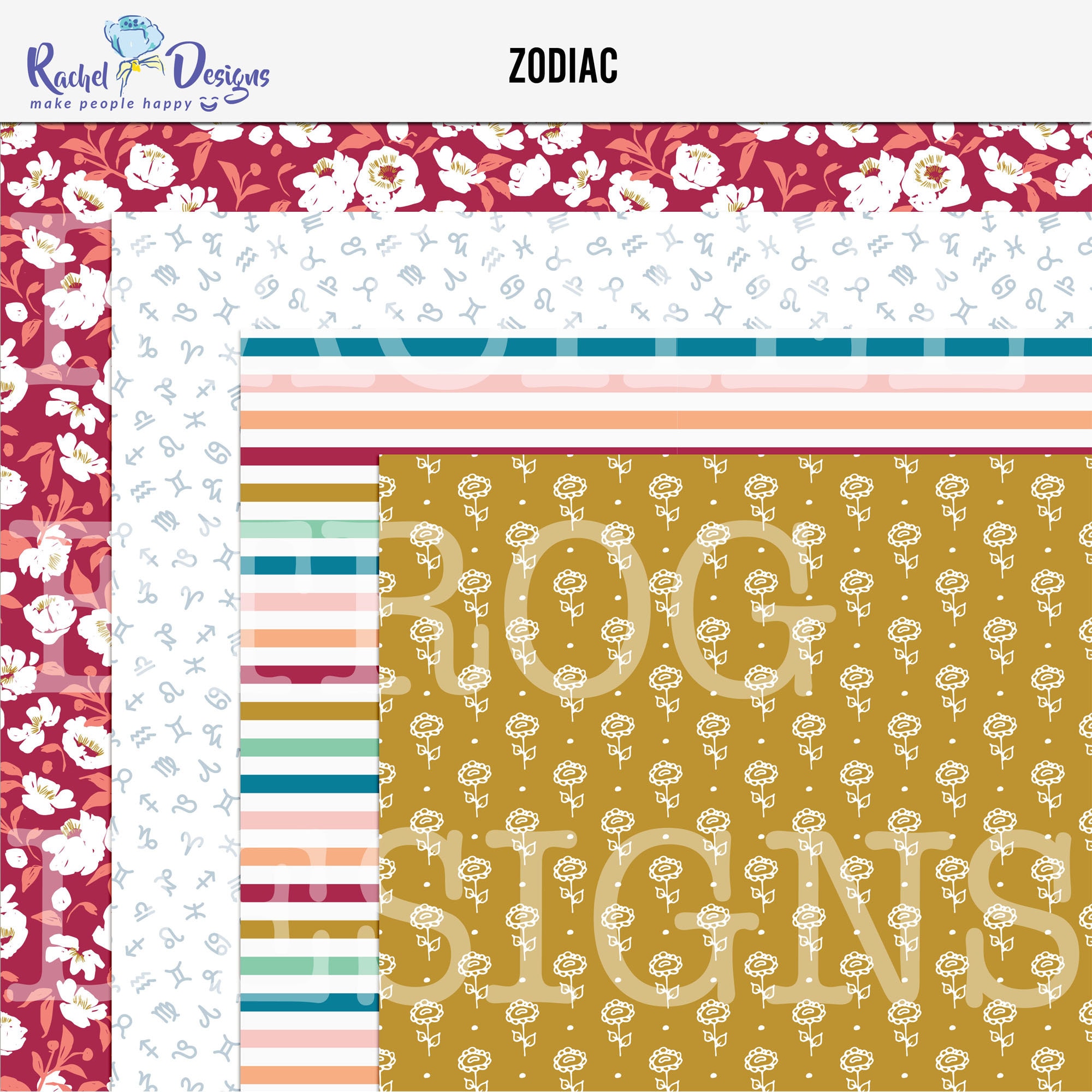 Zodiac Digital Paper Pack, Astrology Digital Craft Papers, Digital ...