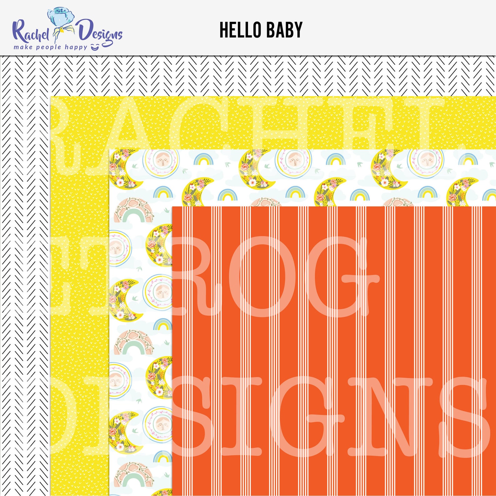 Hello Baby Printable Digital Paper Pack, Baby Digital Craft Scrapbook ...