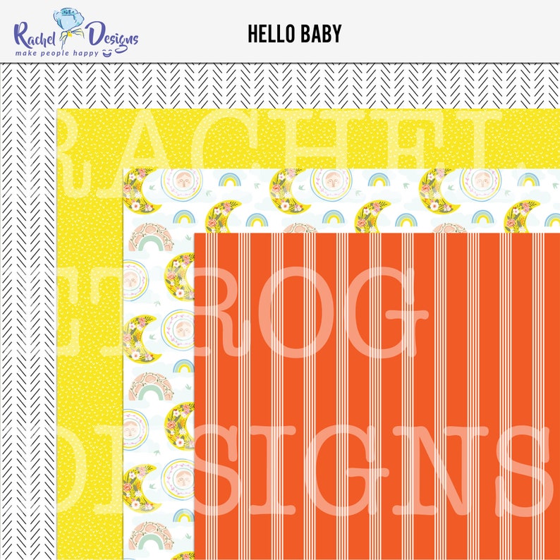 Hello Baby Printable Digital Paper Pack, Baby Digital Craft Scrapbook ...