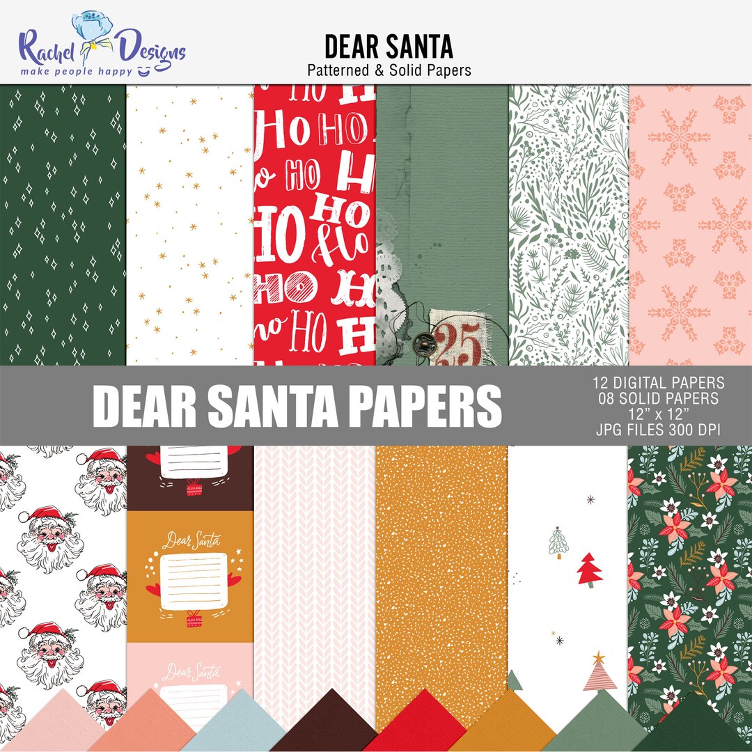 Dear Santa Digital Scrapbooking Papers, Christmas Printable Papers ...