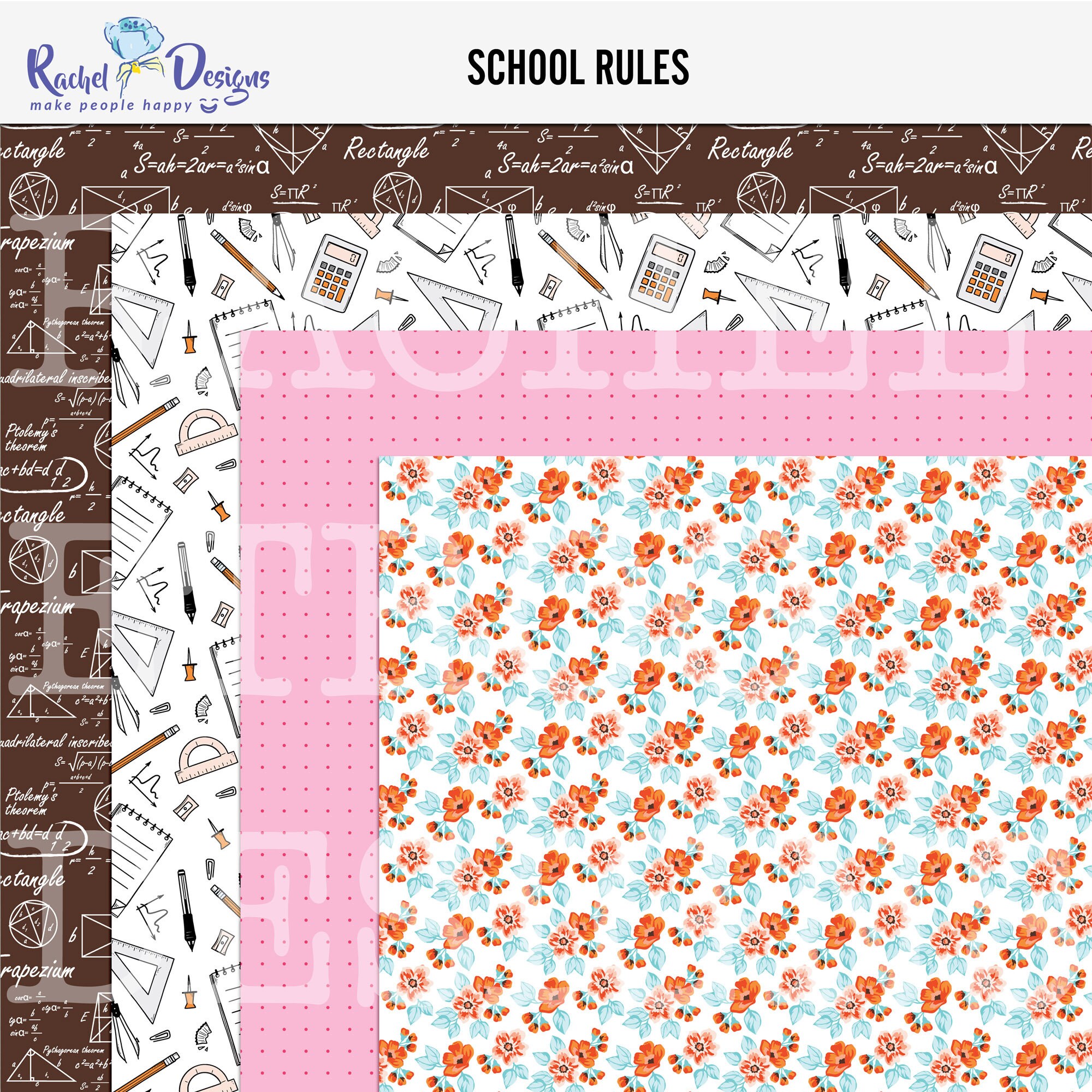 School Rules Digital Scrapbooking Papers, Digital School Paper Pack ...