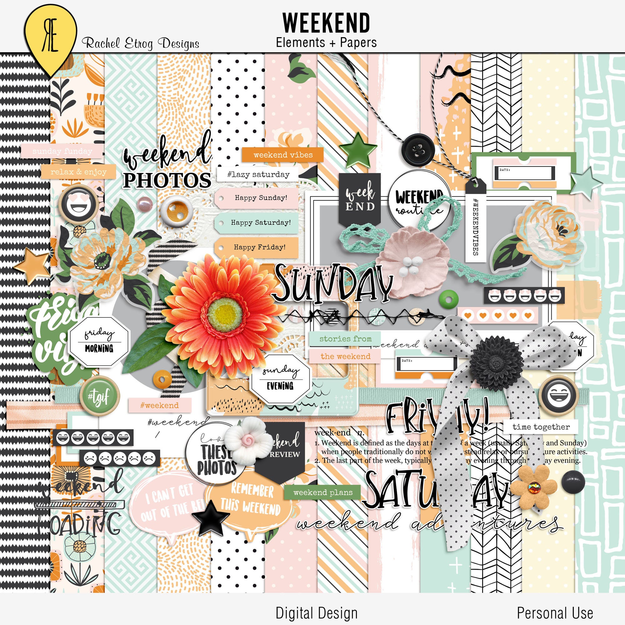 Weekend Digital Scrapbooking Kit Abstract Wrapping Papers - Etsy