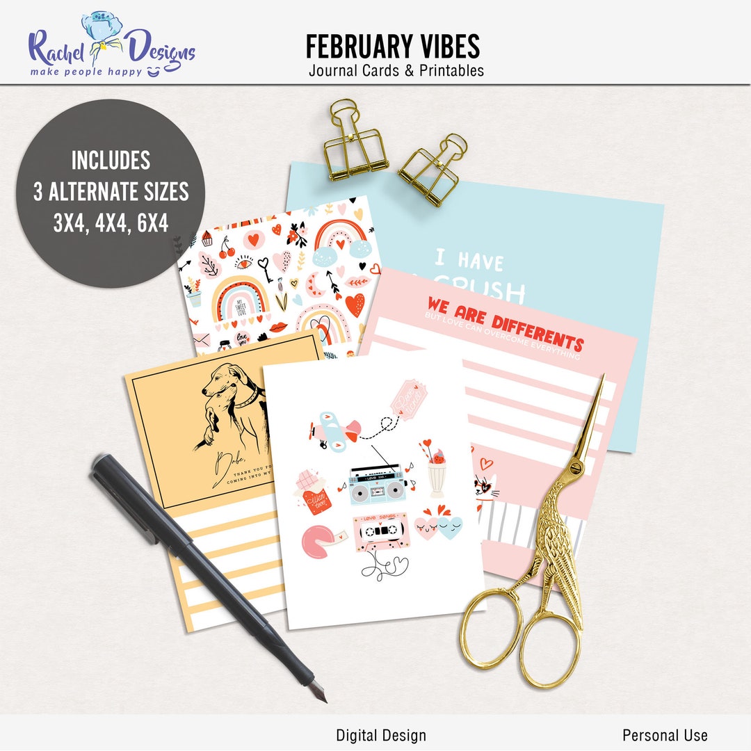February Vibes Digital Journal Cards, Printable Pocket Cards, February ...