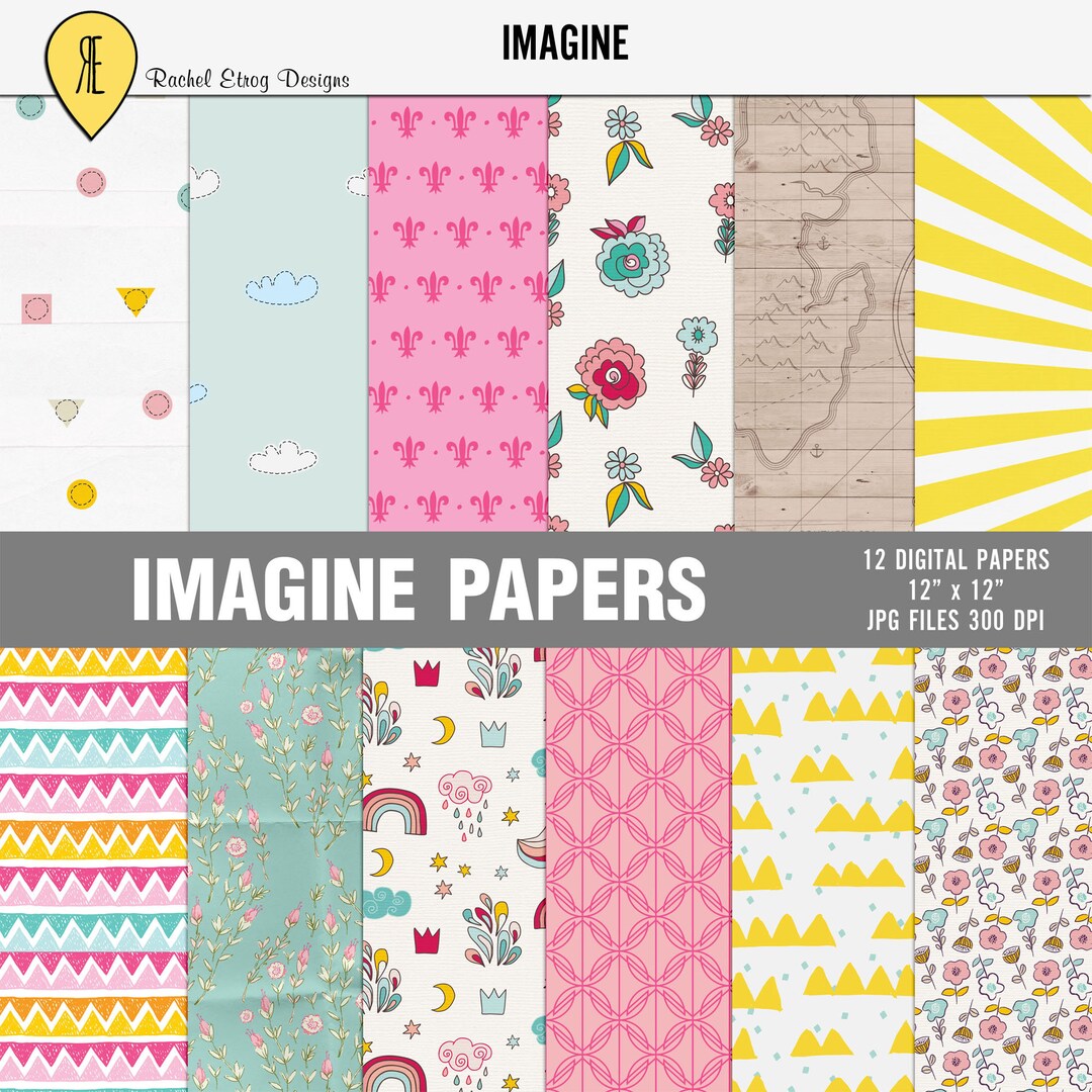 Imagination Digital Papers, Digital Scrapbooking Paper Pack, Kids ...