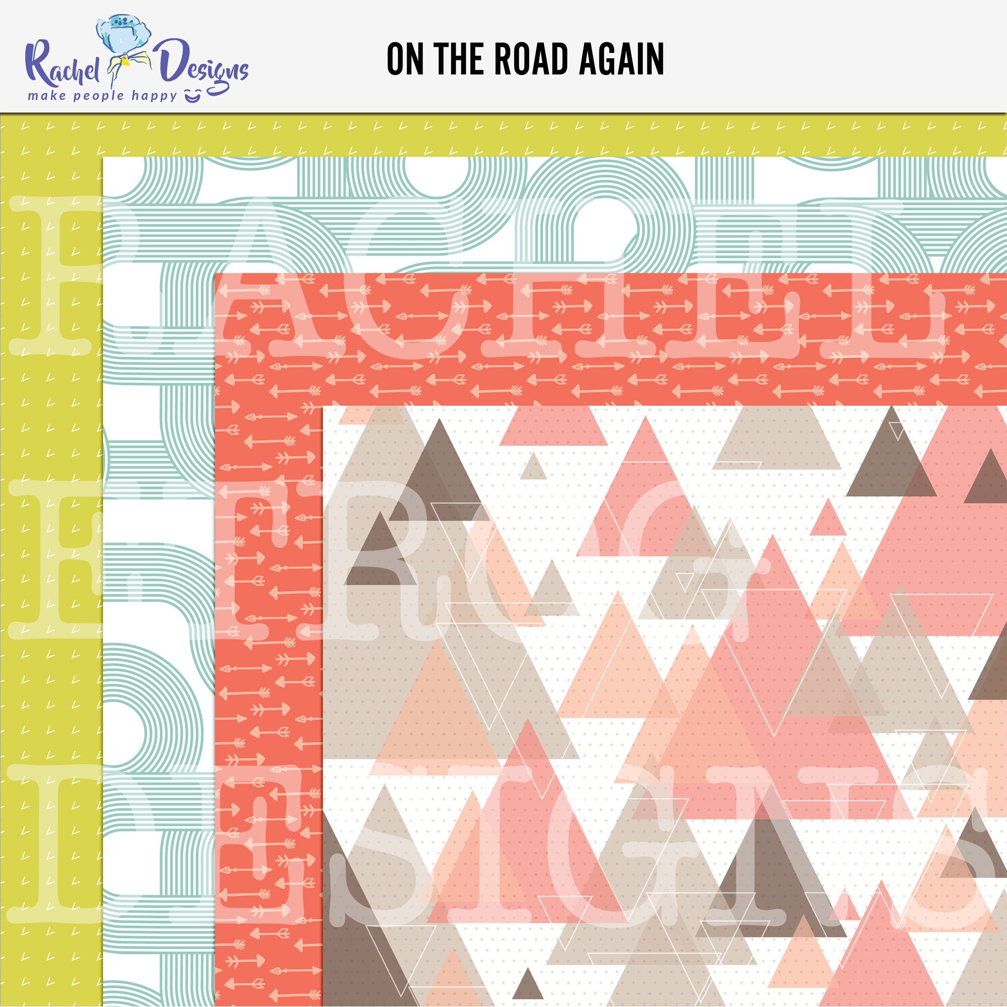 On the Road Again Digital Papers Pack, Road Trip Digital Scrapbooking ...