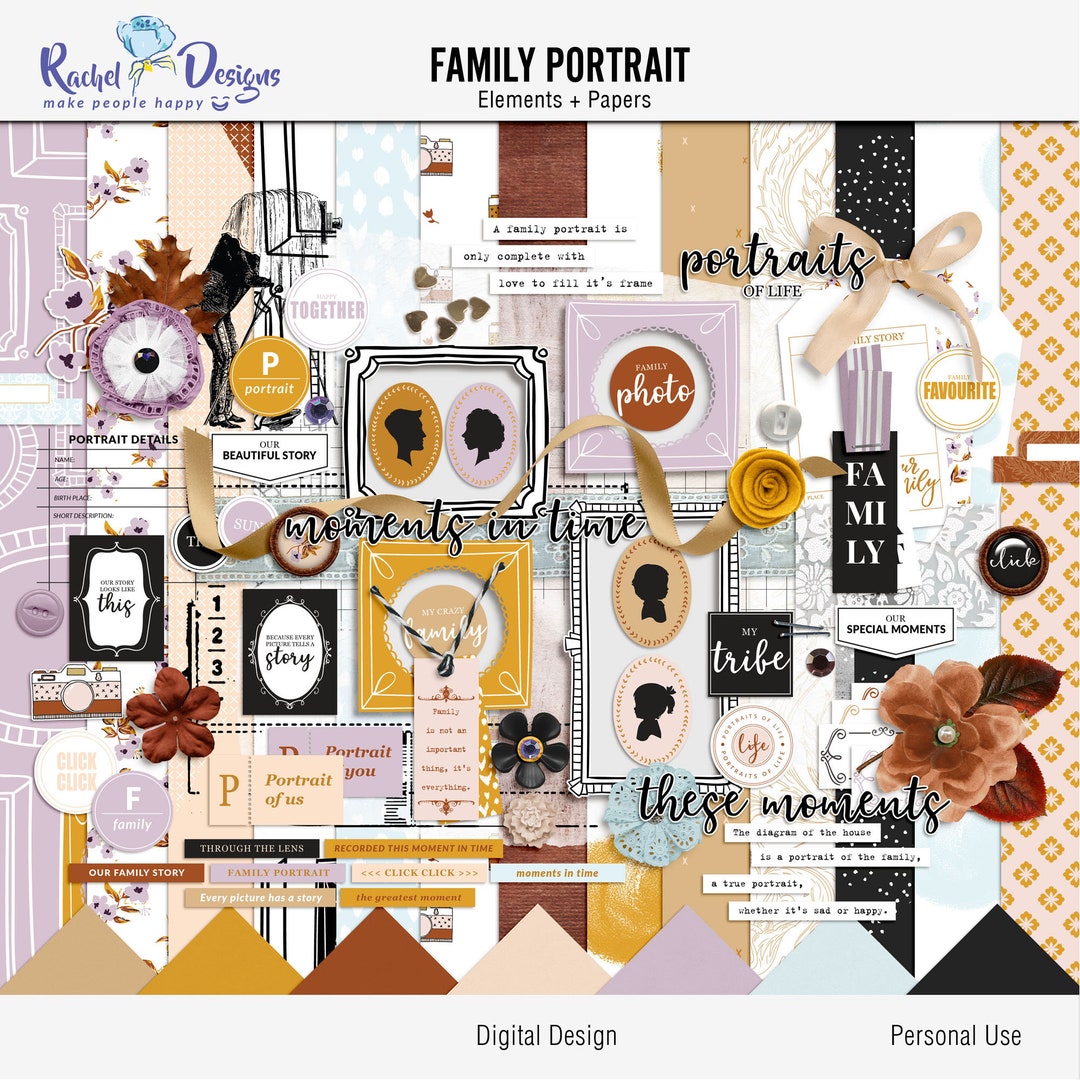 Family Portrait Digital Scrapbooking Kit, Digital Abstract Papers ...