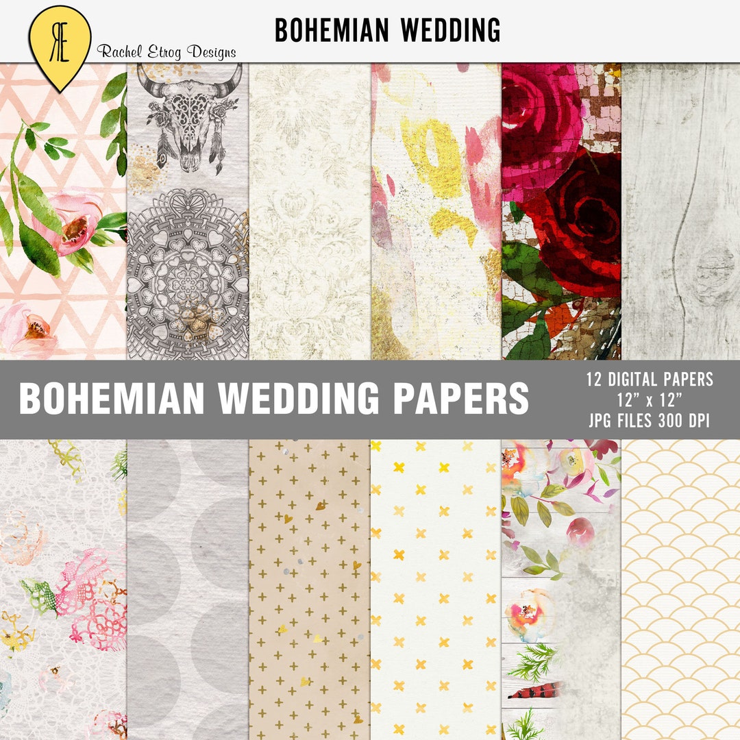Digital Wedding Paper Pack, Digital Boho Pattern, Boho Wedding Paper ...