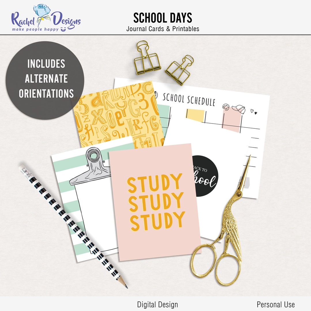 School Days Digital Journal Cards, School Printable Pocket Cards ...