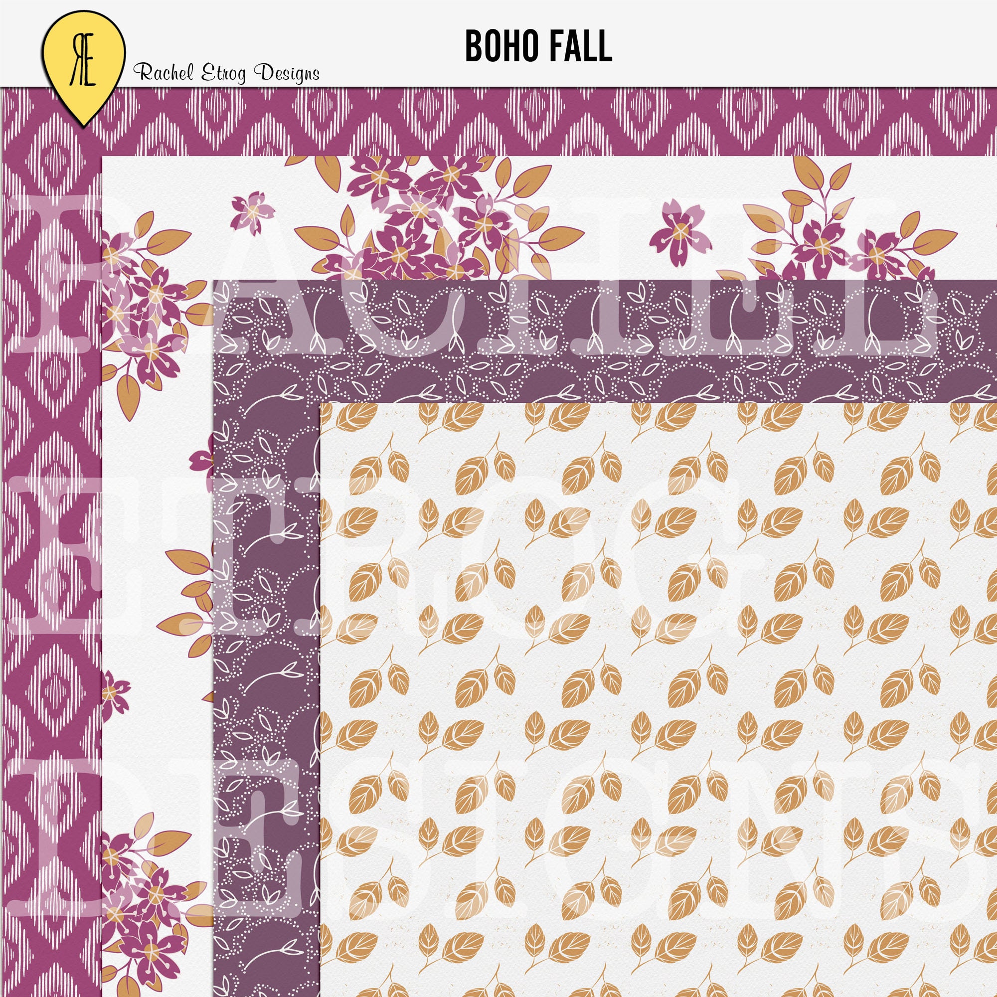 Boho Fall Digital Paper Pack, Printable Autumn Papers, Digital ...