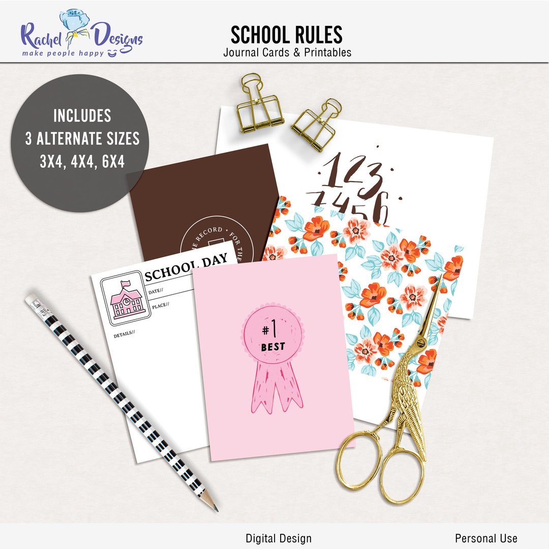School Rules Digital Journal Cards, School Printable Pocket Cards ...