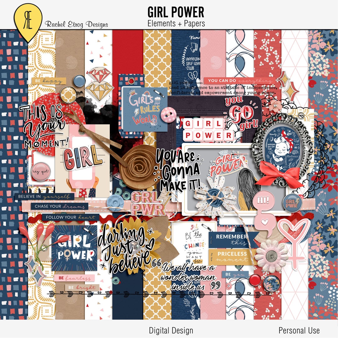Girl Power Digital Scrapbooking Kit, Printable Girl Power Paper Pack ...