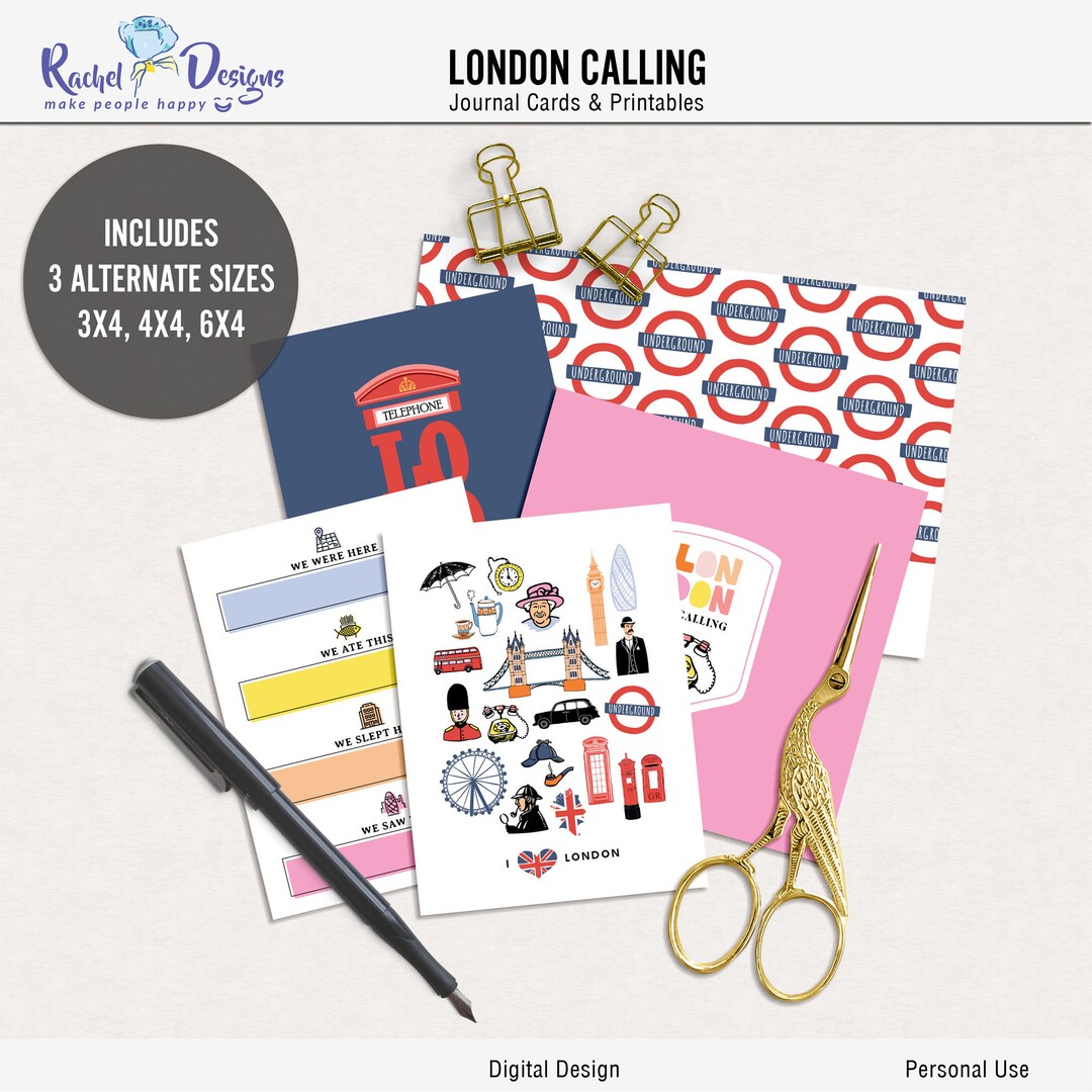 London Calling Digital Journal Cards. Printable London Pocket Cards ...