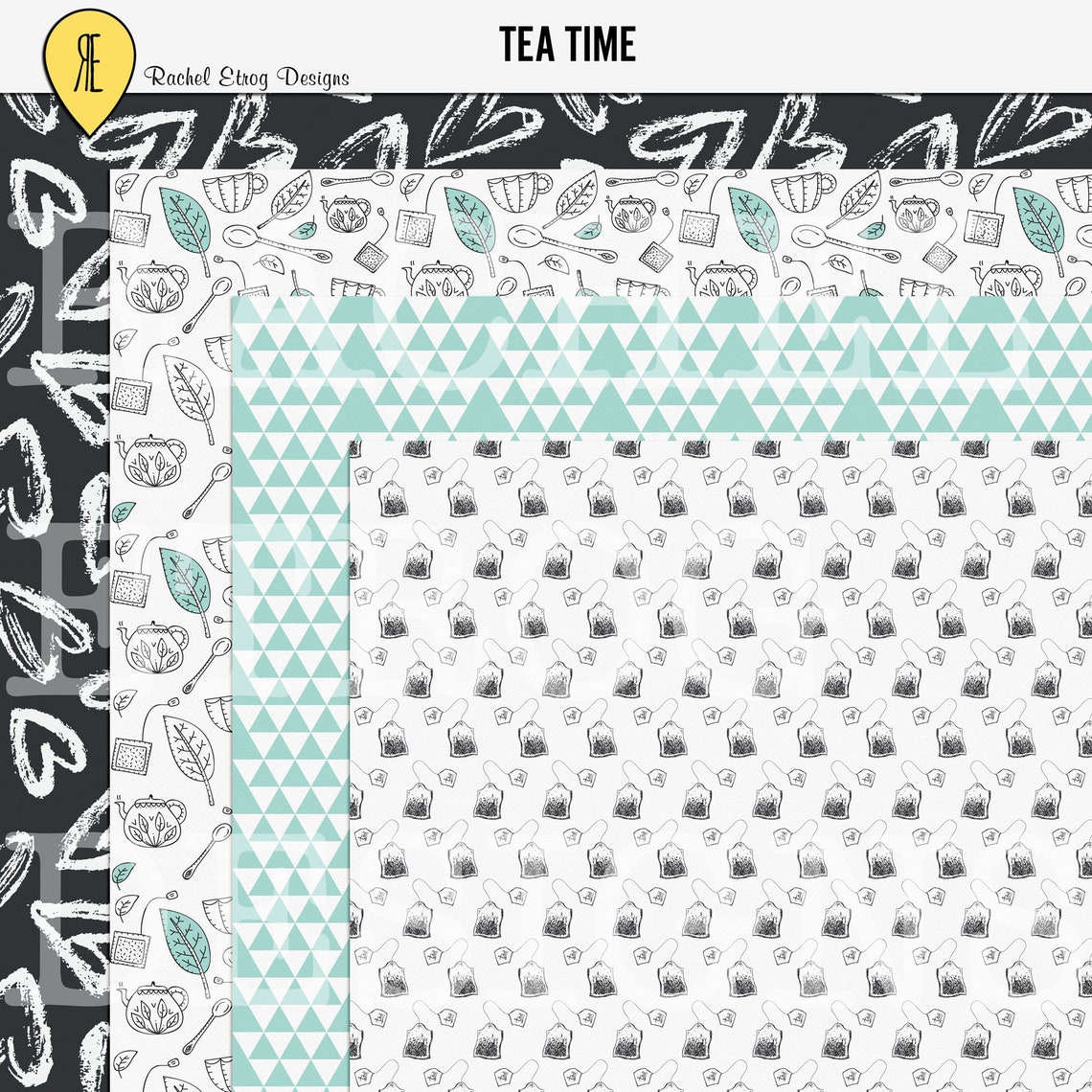 Tea Time Digital Scrapbooking Kit Printable Tea Pattern - Etsy