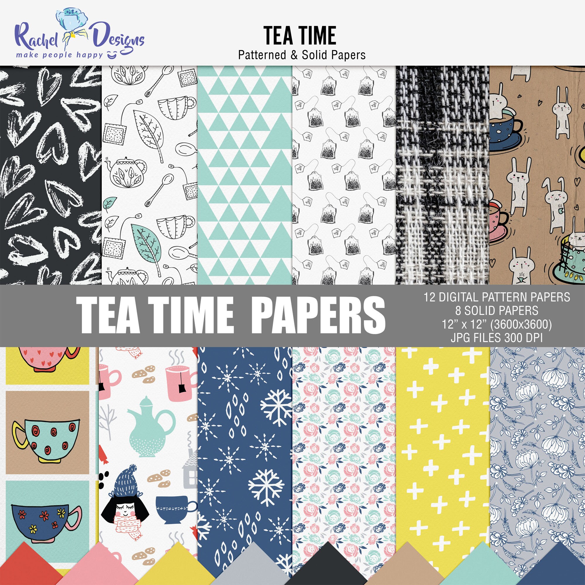 Tea Time Digital Scrapbooking Kit Printable Tea Pattern - Etsy
