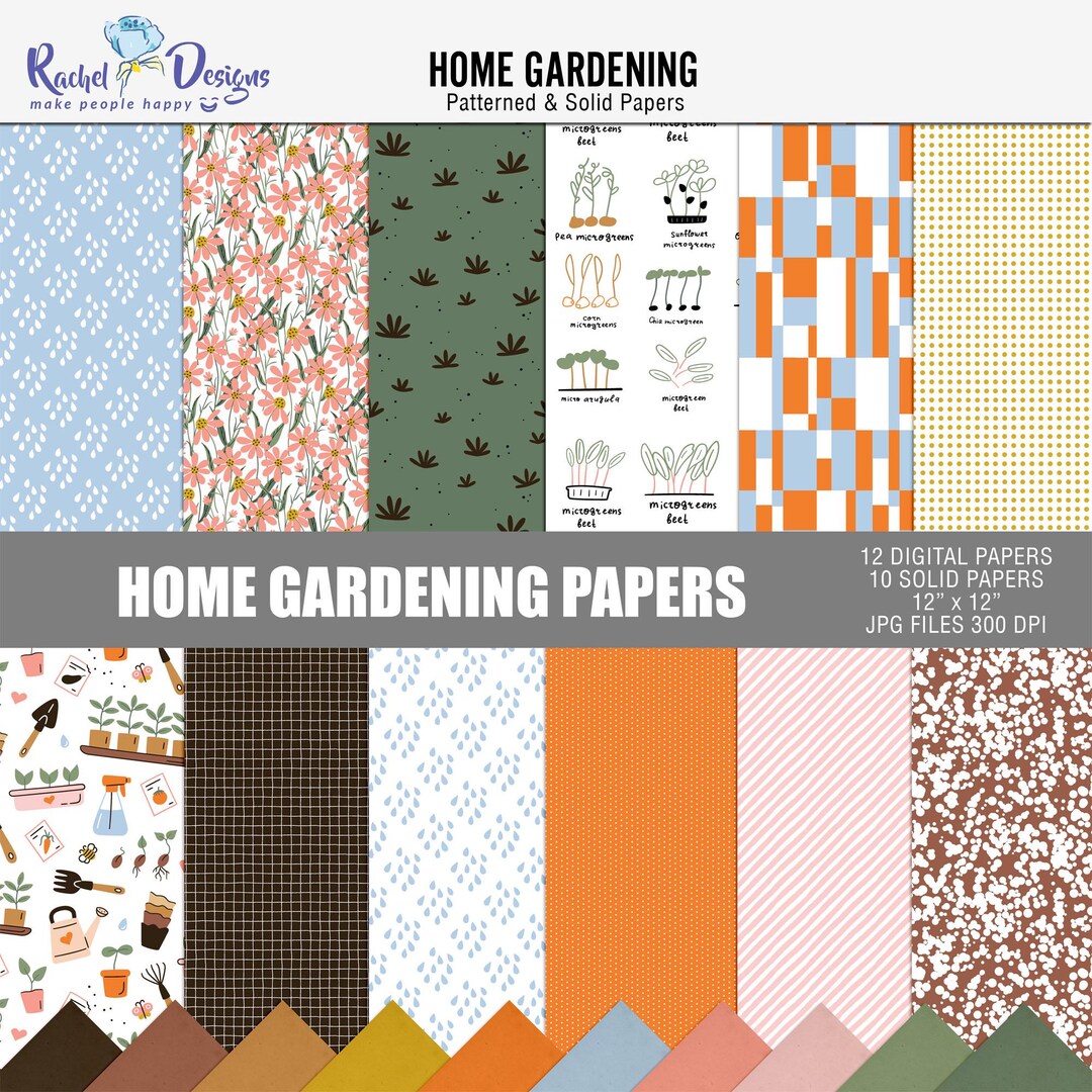 Home Gardening Digital Paper Pack, Spring Digital Craft Papers, Garden ...