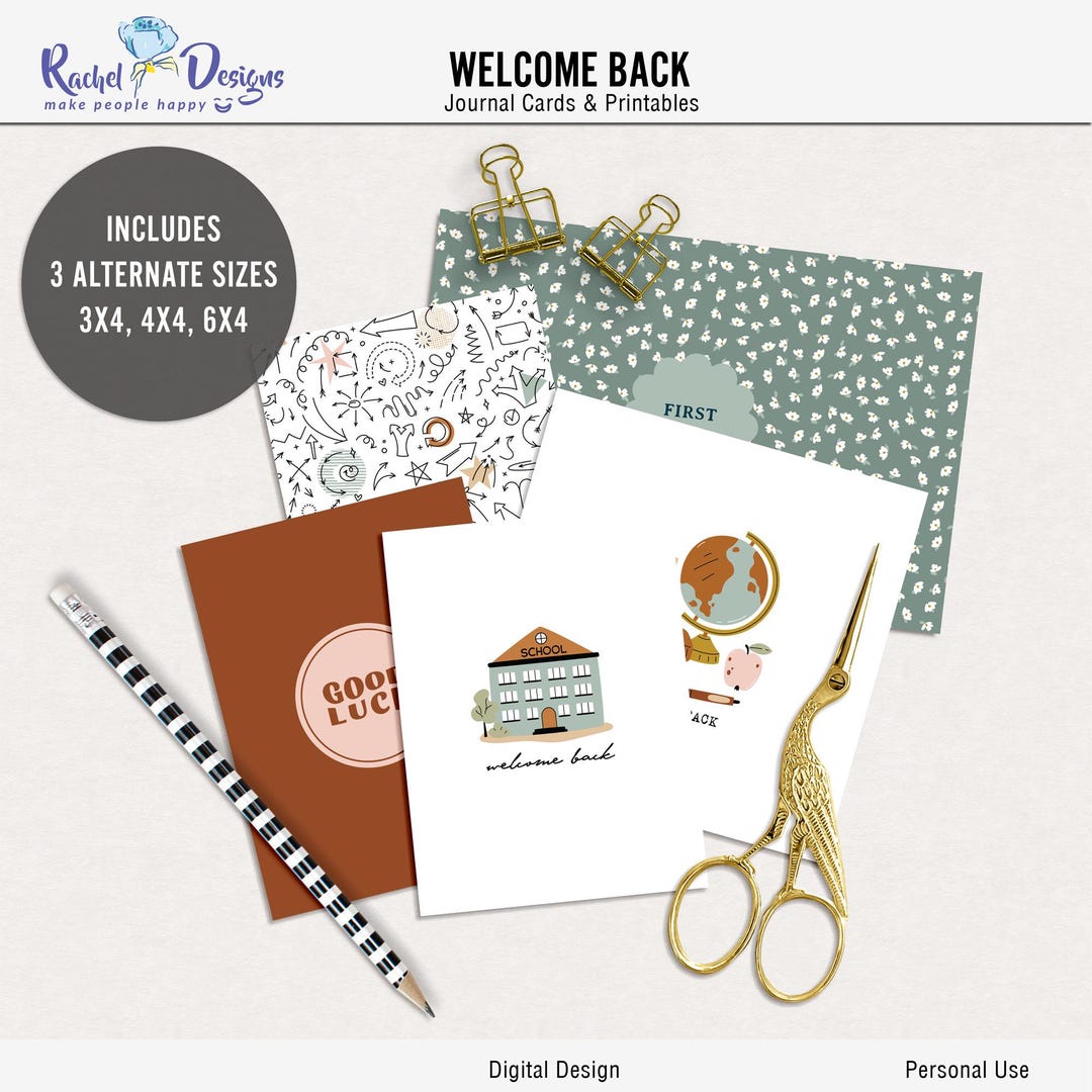 Welcome Back Digital Journal Cards, School Printable Pocket Cards ...