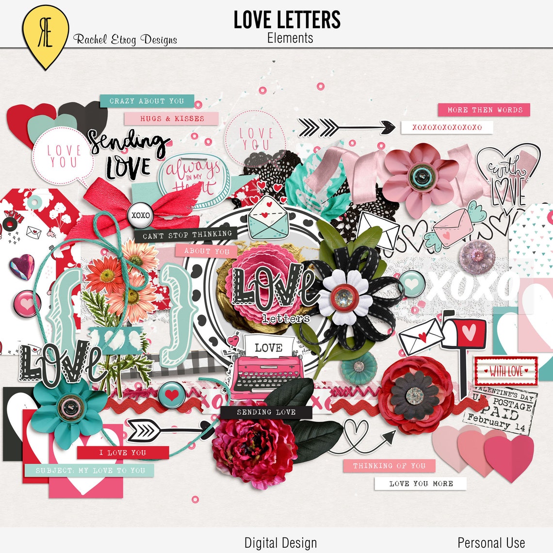 Love Letters Digital Scrapbooking Kit Mix Scrapbooking - Etsy