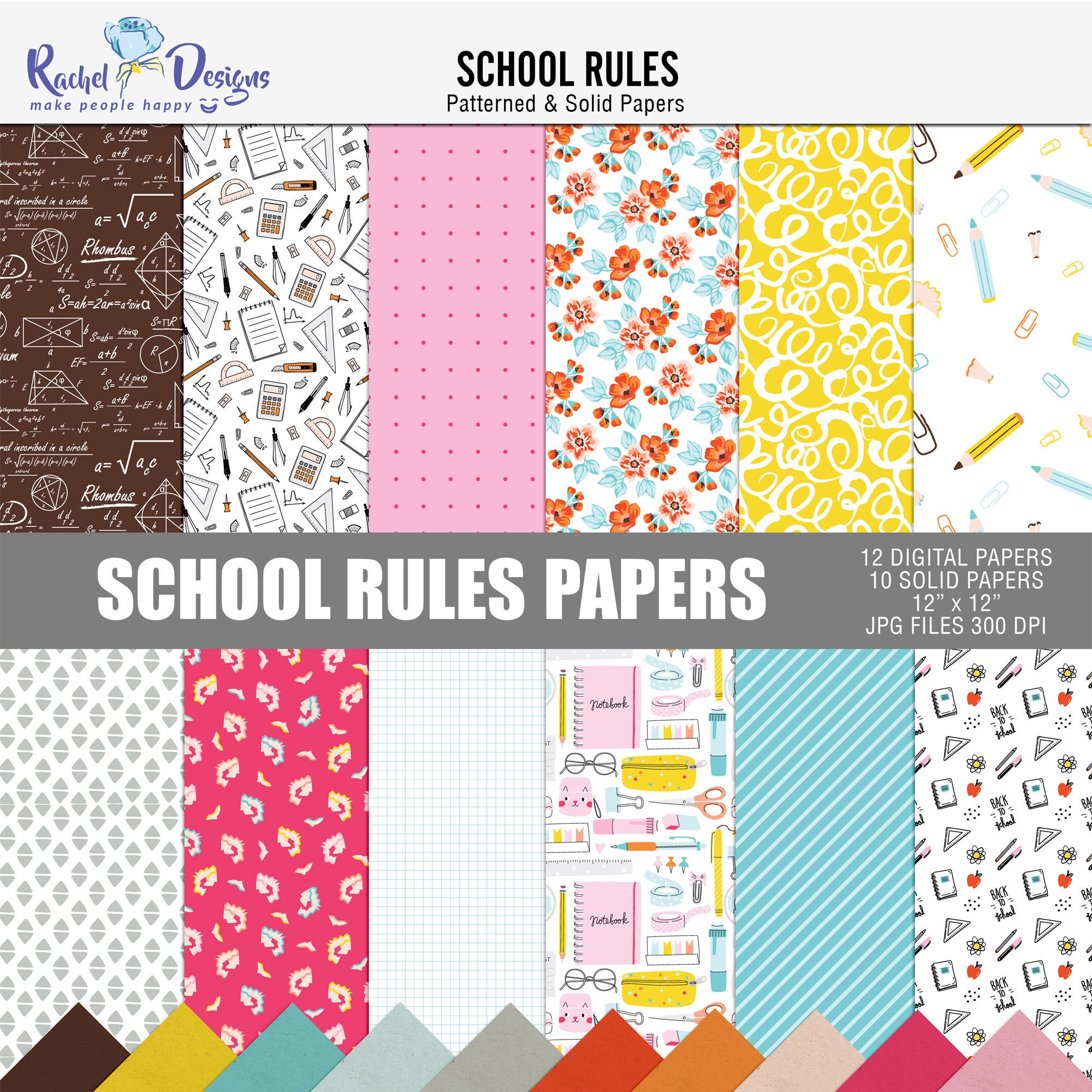 School Rules Digital Scrapbooking Papers, Digital School Paper Pack ...