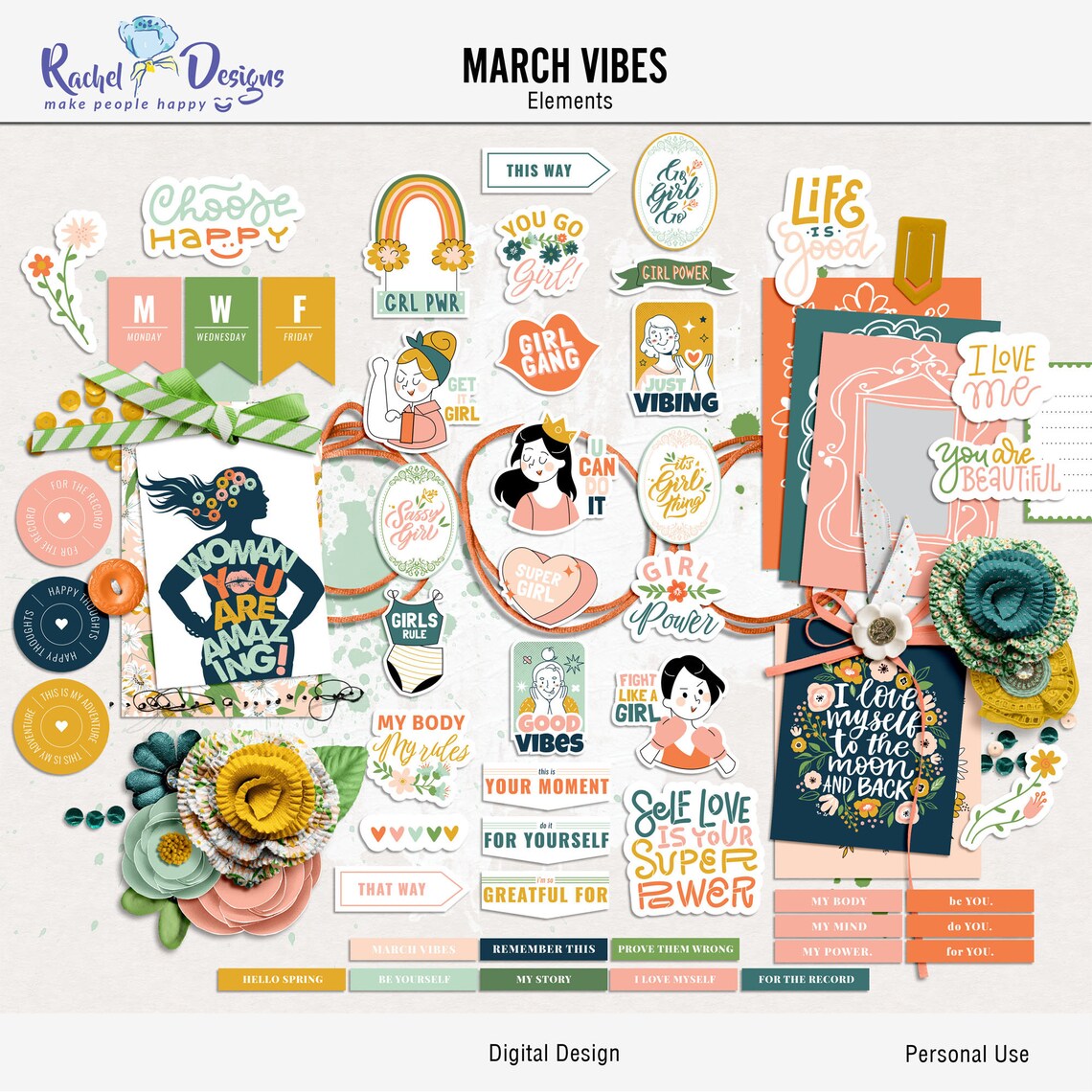 March Vibes Digital Scrapbook Collection Women's Day - Etsy Israel