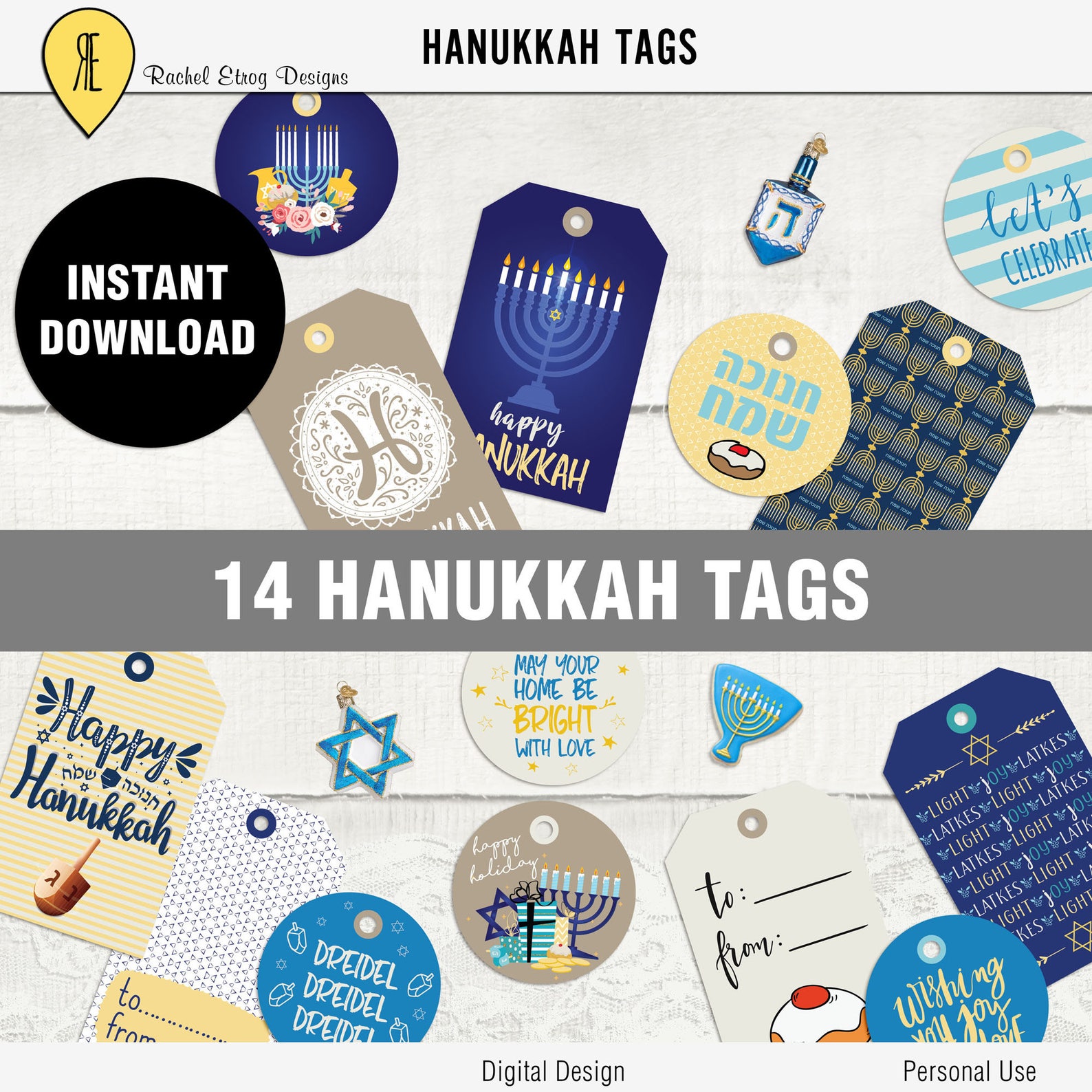 Printable Hanukkah Tags, Gift Tags Printable, Digital Hanukkah Gift ...