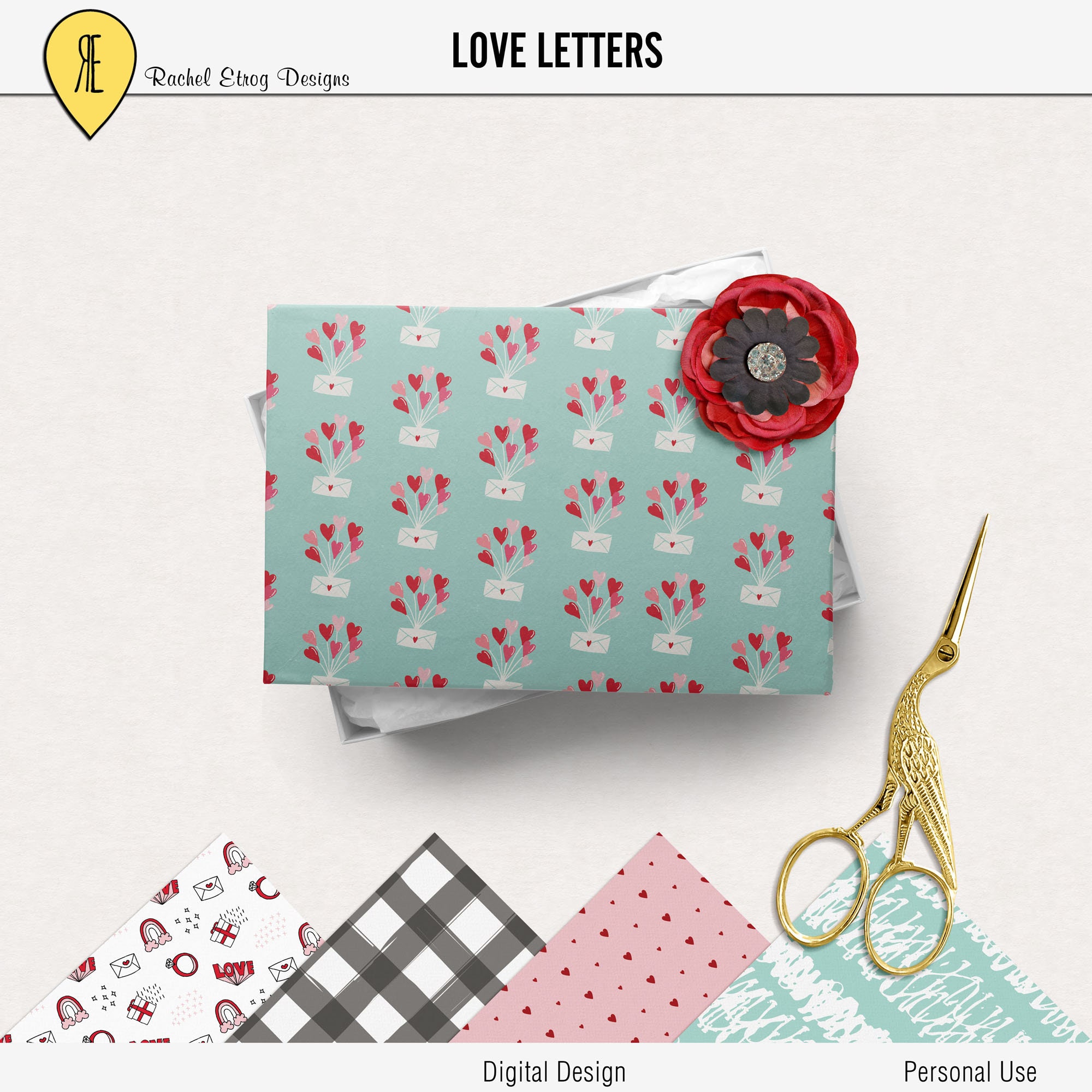 Love Letters Digital Scrapbooking Kit, Mix Scrapbooking Elements ...