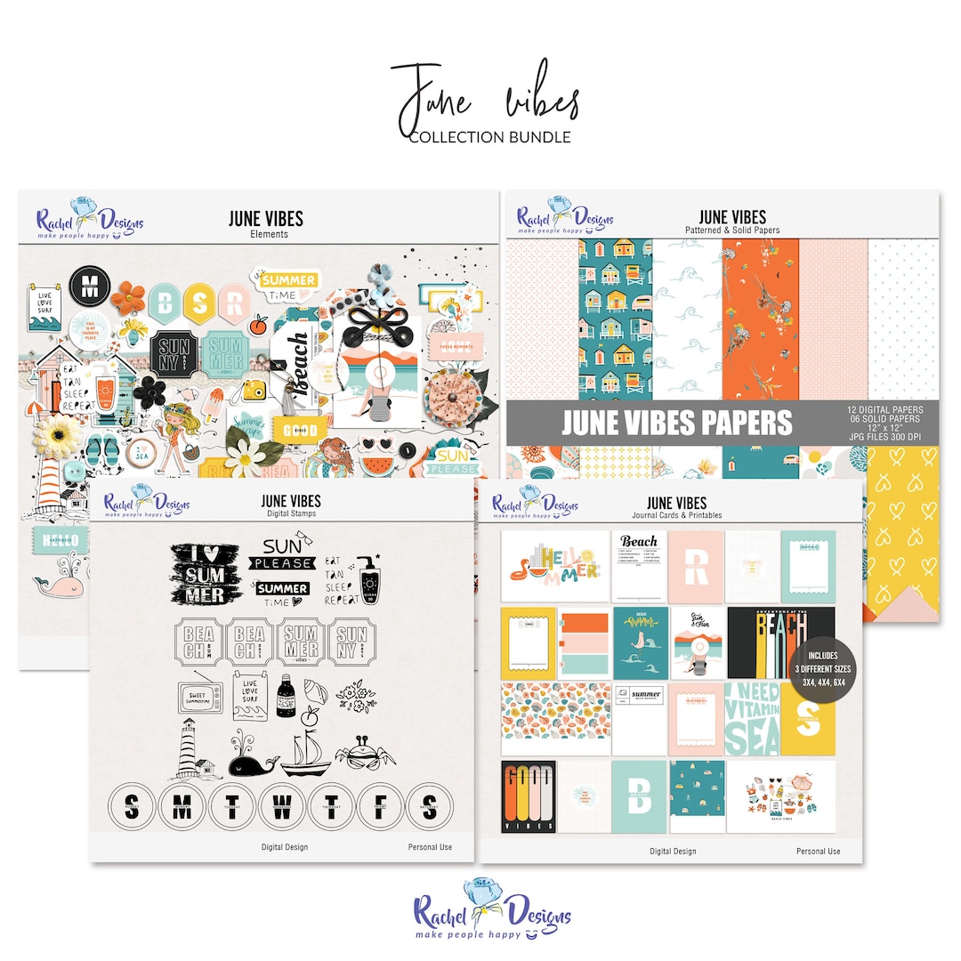 June Vibes Digital Scrapbook Collection, Summer Digital Elements and ...