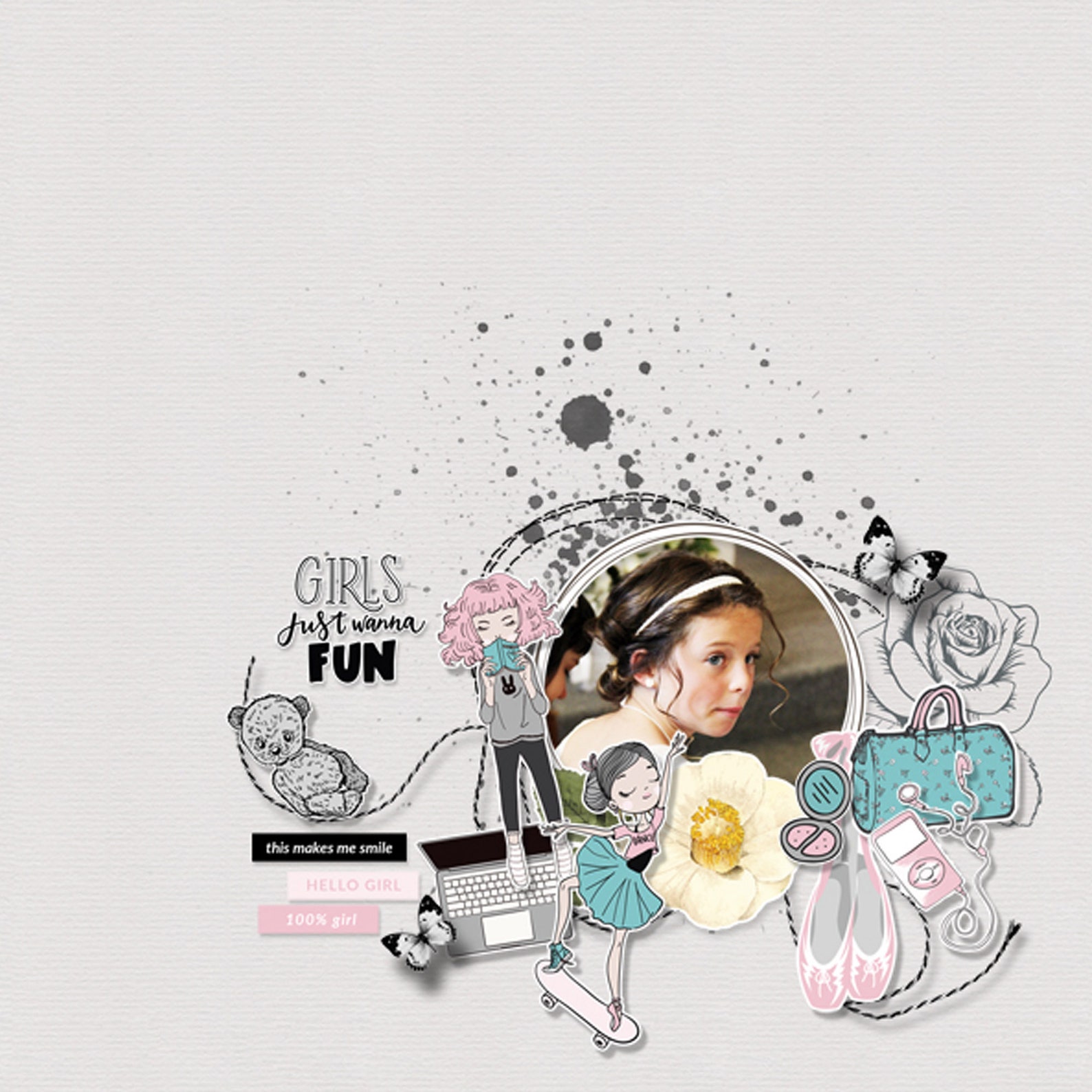 A Girl Life Digital Scrapbooking Elements, Girl Mix Elements, Kids ...