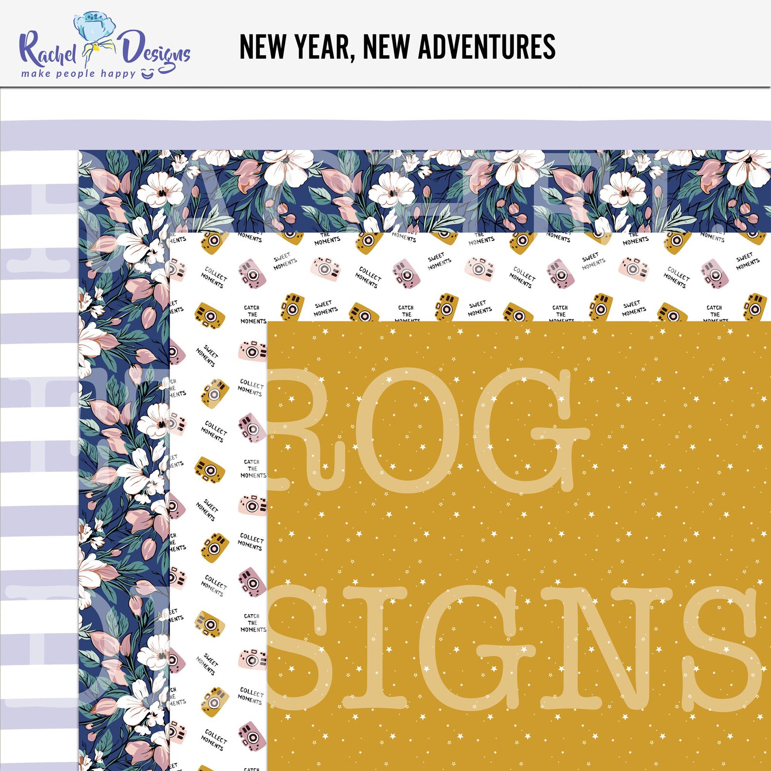 New Year New Adventures Digital Scrapbooking Papers, New Year Printable ...