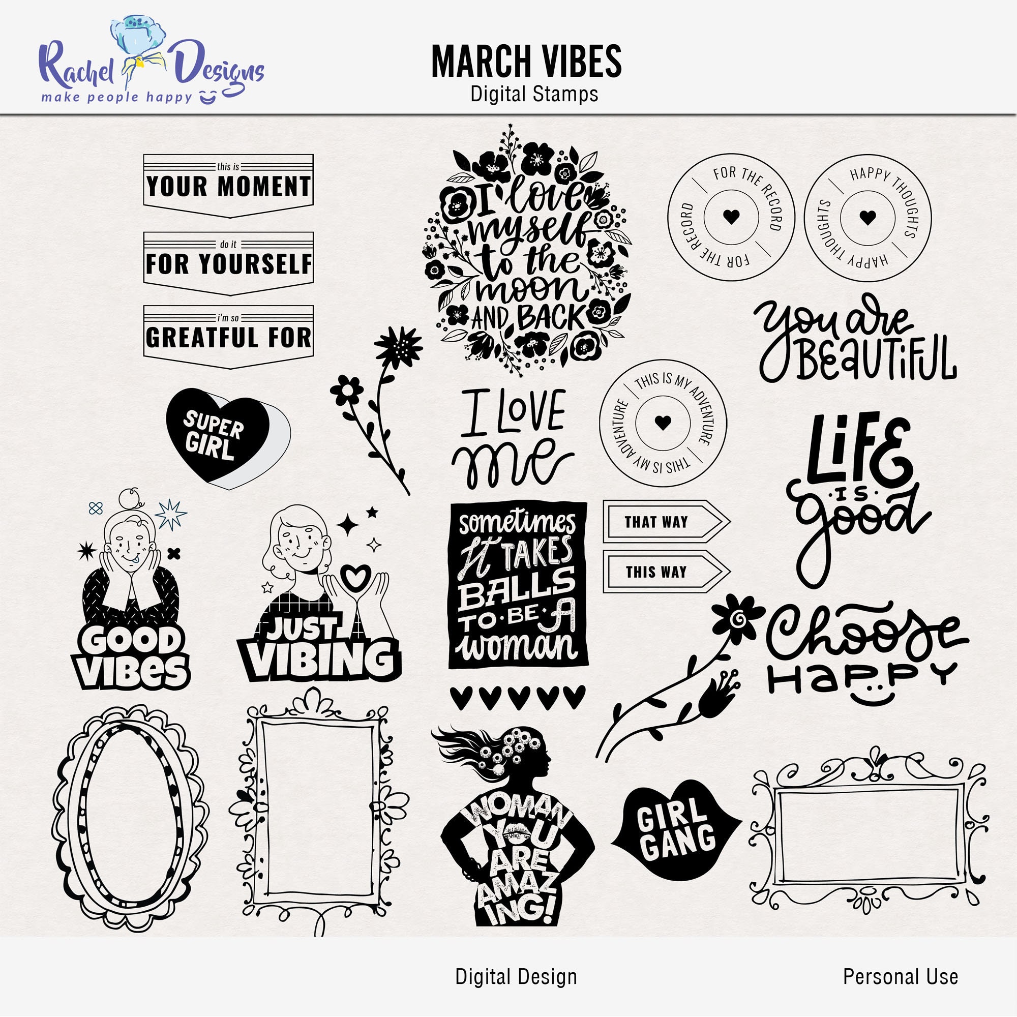 March Vibes Digital Scrapbook Collection, Women's Day Digital Elements ...