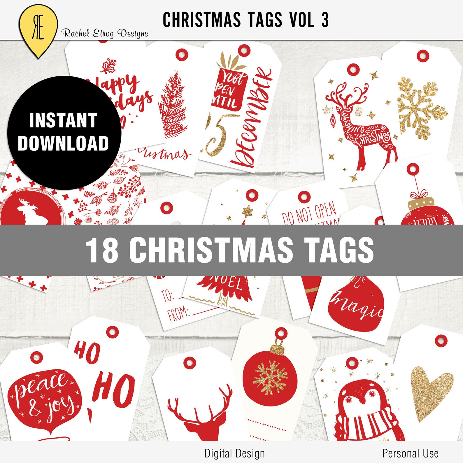 Red Christmas Tag Christmas Gift Tag Digital Red Christmas - Etsy