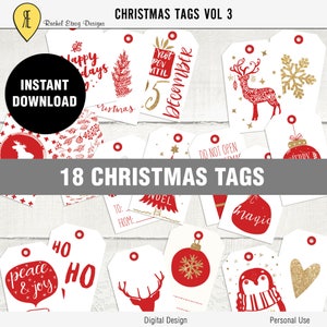 Red Christmas Tag, Christmas Gift Tag, , Digital Red Christmas Tag ...
