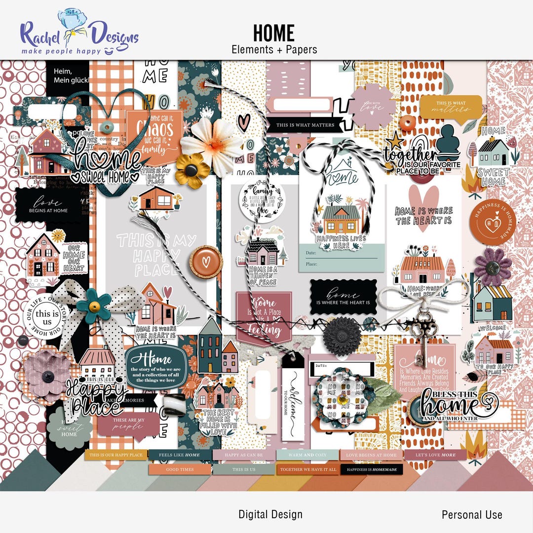 Home Digital Scrapbooking Kit, Family Digital Scrapbook Elements, Home ...