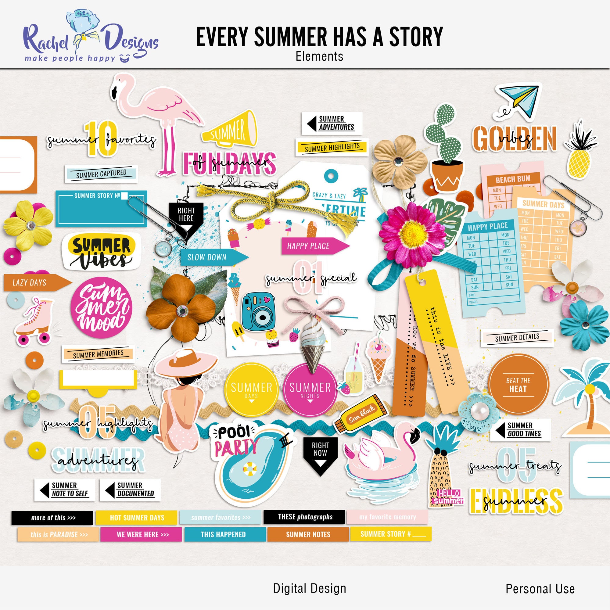 Every Summer Has A Story Digital Scrapbook Kit, Digital Summer Elements ...