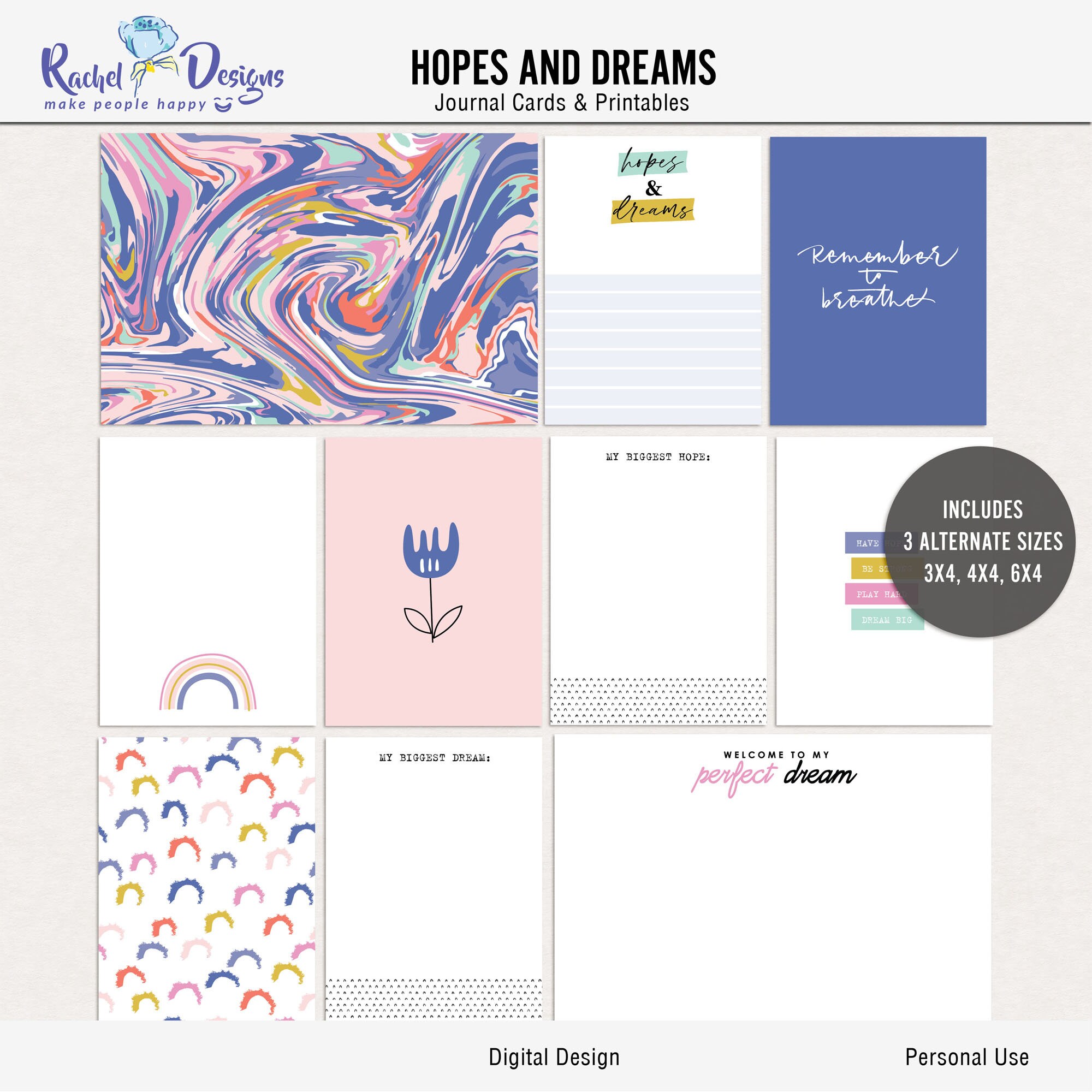 Hopes and Dreams Digital Pocket Cards, Digital Motivation Journal Cards ...