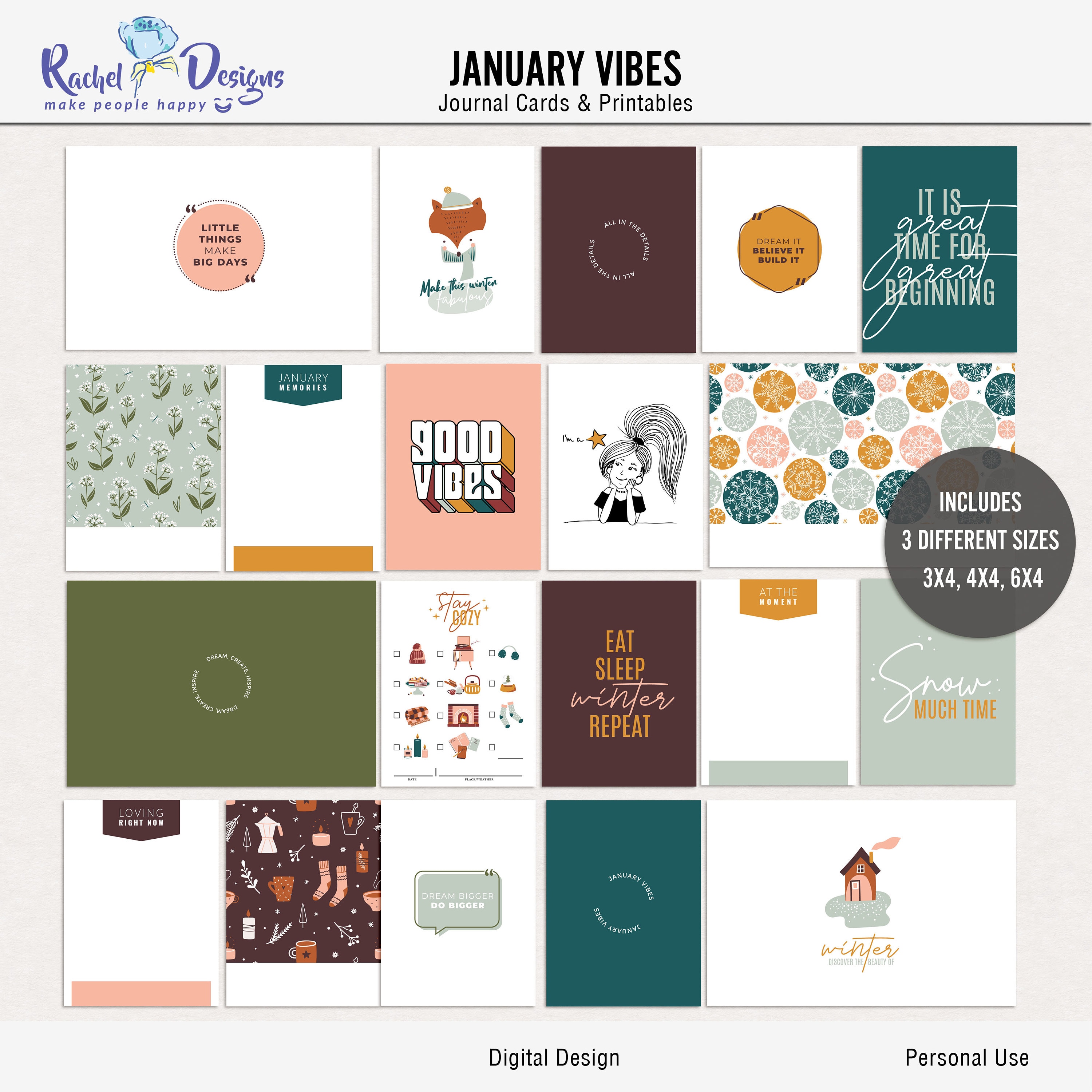 Printable Digital Journal Cards, Digital Pocket Cards, Project Life ...