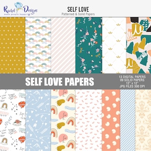 Self Love Digital Scrapbooking Kit, Printable Feminine Paper Pack, Self ...