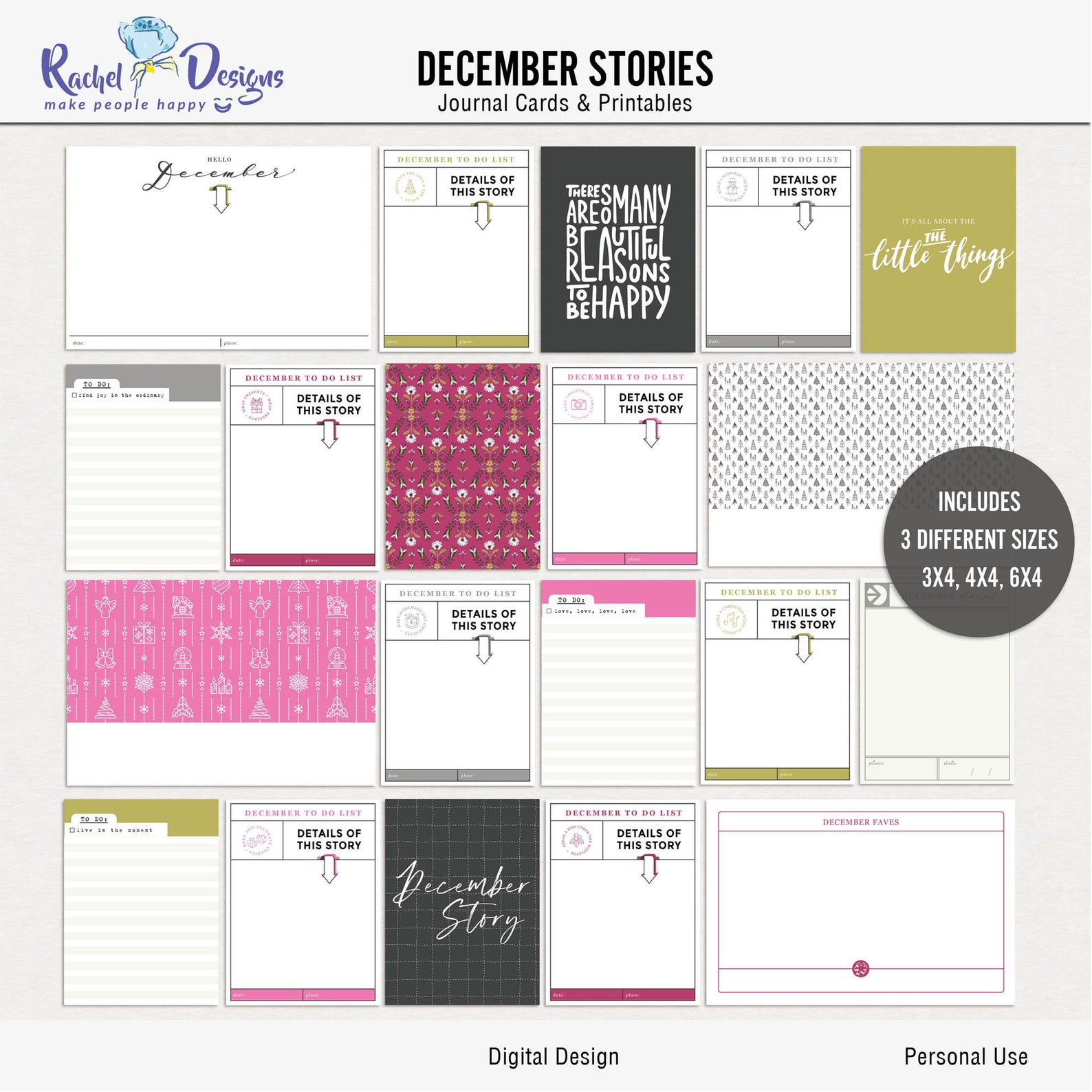 Printable Digital Journal Cards, Digital Pocket Cards, Project Life ...