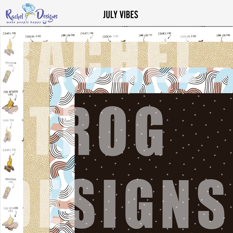 July Vibes Digital Paper Pack, Camping Digital Craft Papers, Digital ...