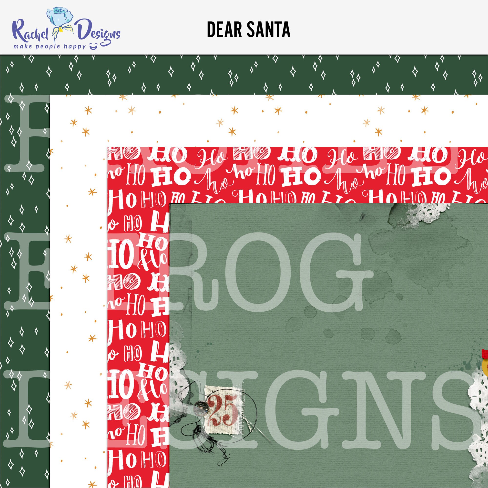 Dear Santa Digital Scrapbooking Kit, Digital Christmas Paper Pack ...