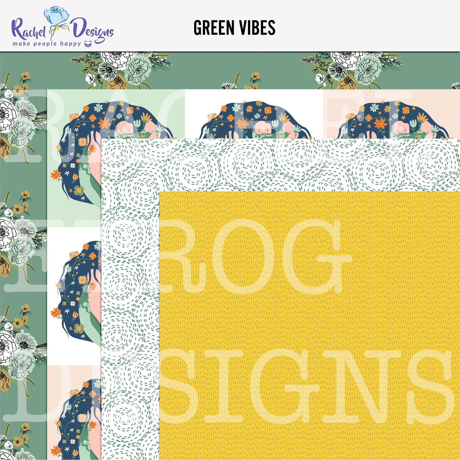 Green Vibes Digital Scrapbook Kit, Digital Ecology Theme Mix Media ...