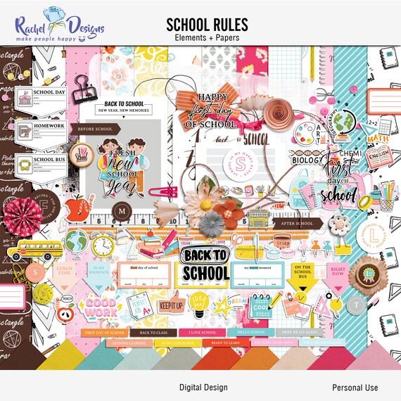 School Rules Digital Scrapbooking Kit Digital School Elements - Etsy