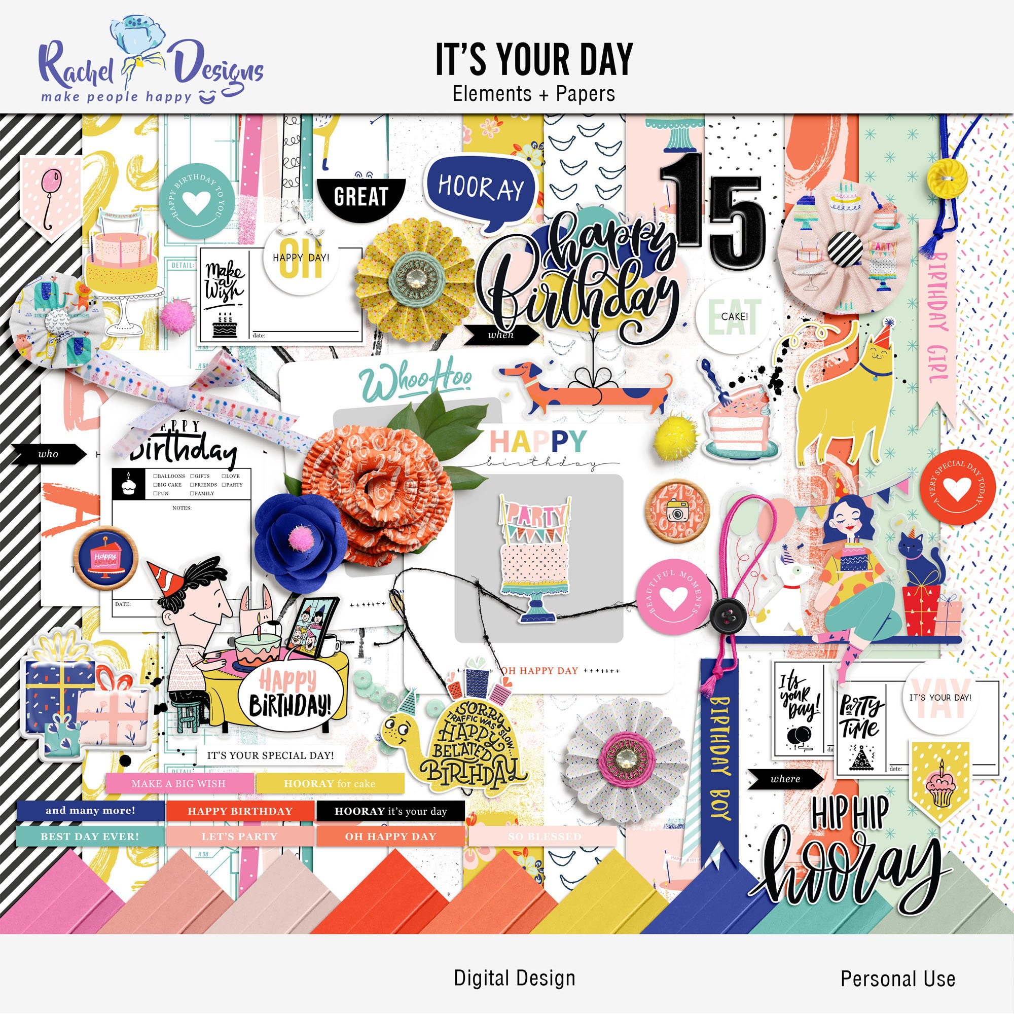 It's Your Day Birthday Digital Scrapbooking Kit, Birthday Digital ...